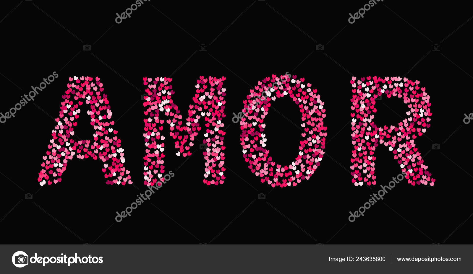 Word Amor Made Little Hearts Shades Red Pink Black Background Stock ...