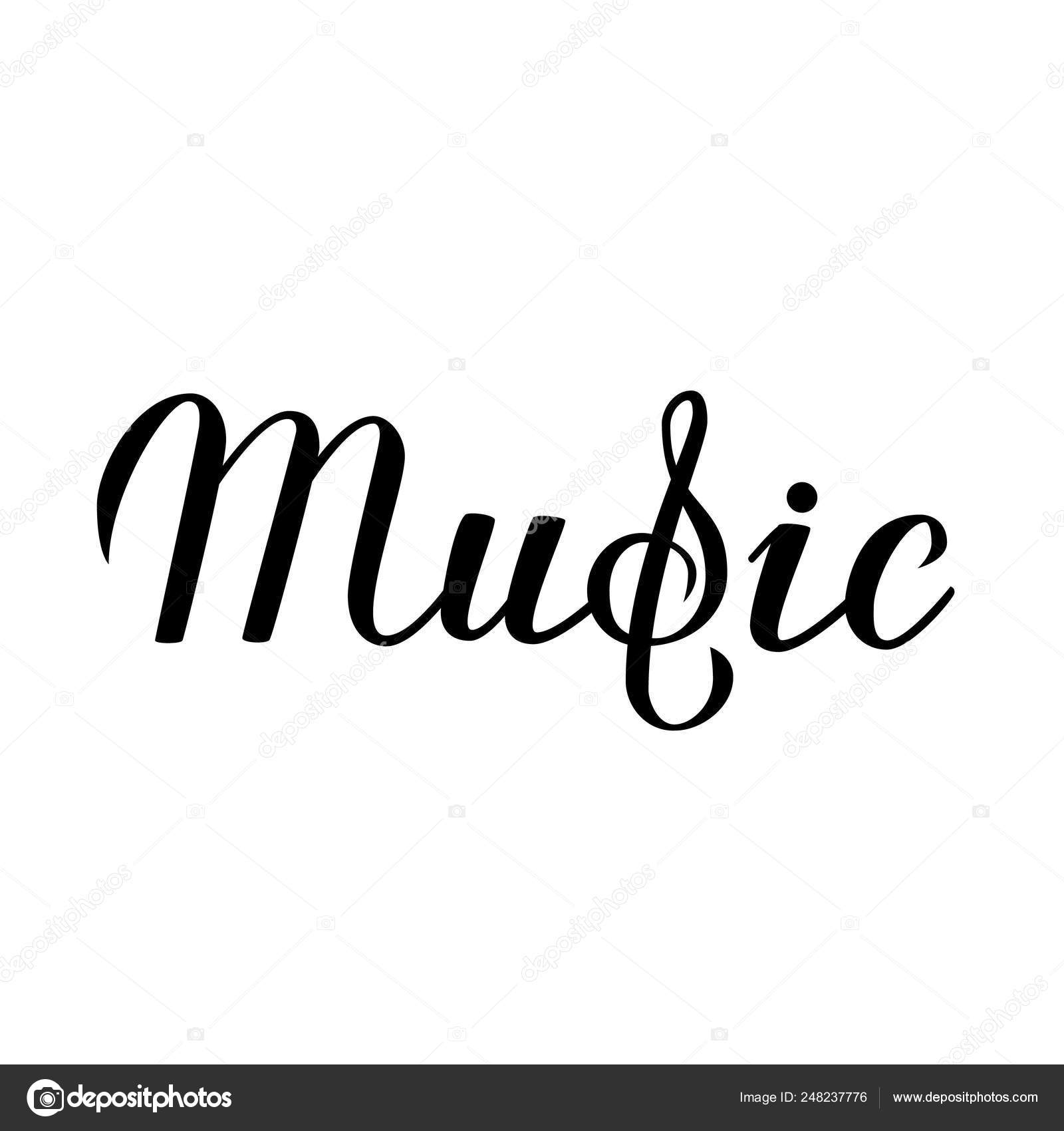 Music calligraphy hand lettering isolated on white. Karaoke bar sign ...