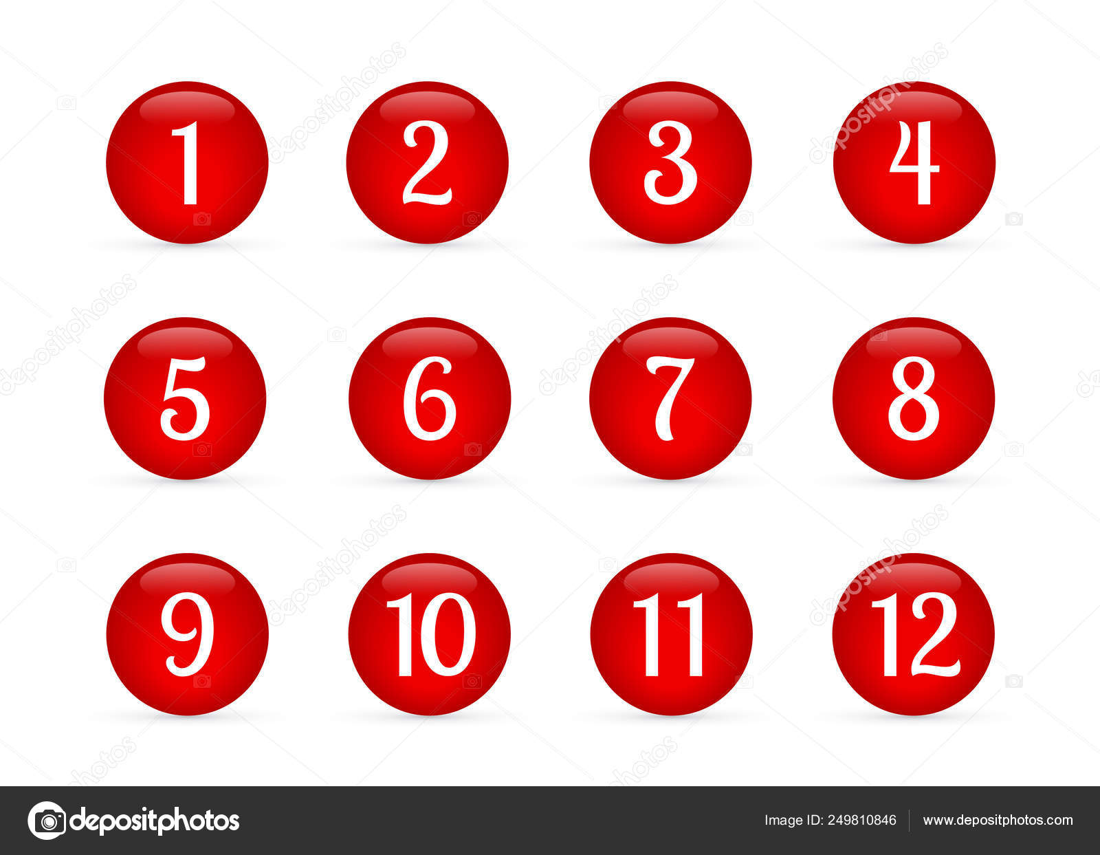 Conjunto de botones redondos brillantes con números de 1 a 12. Botones ...