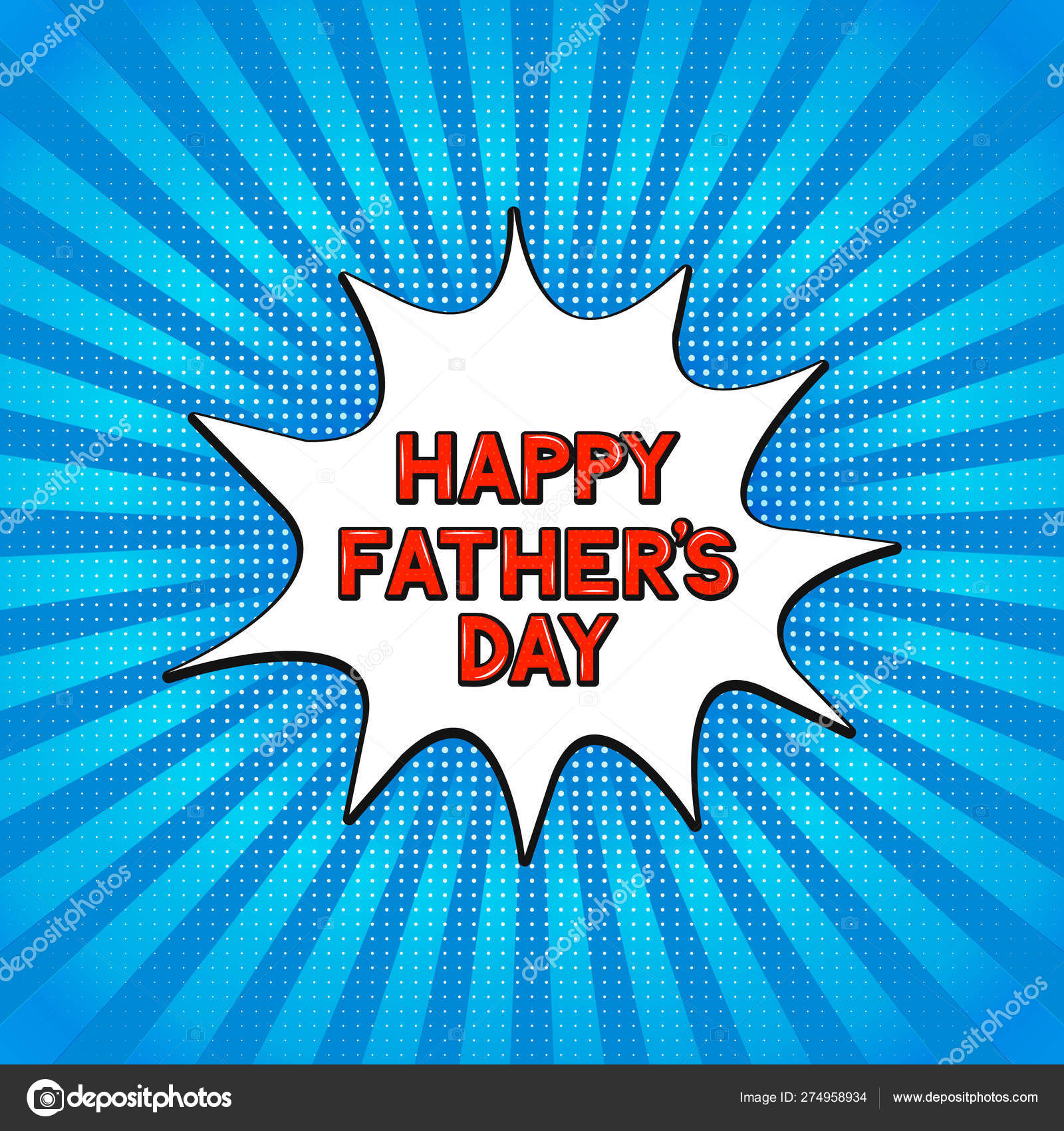 Comics Lettering Happy Fathers Day On Bright Blue Background Retro