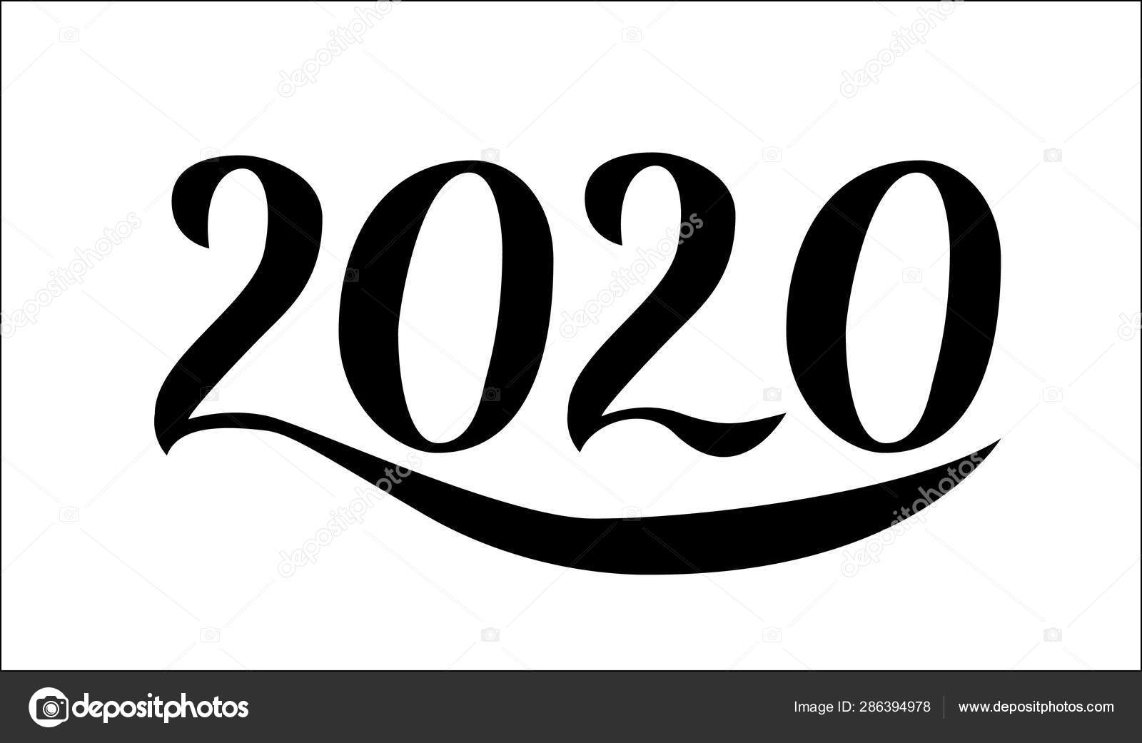 2020 numbers hand written with brush. Calligraphy lettering for New ...