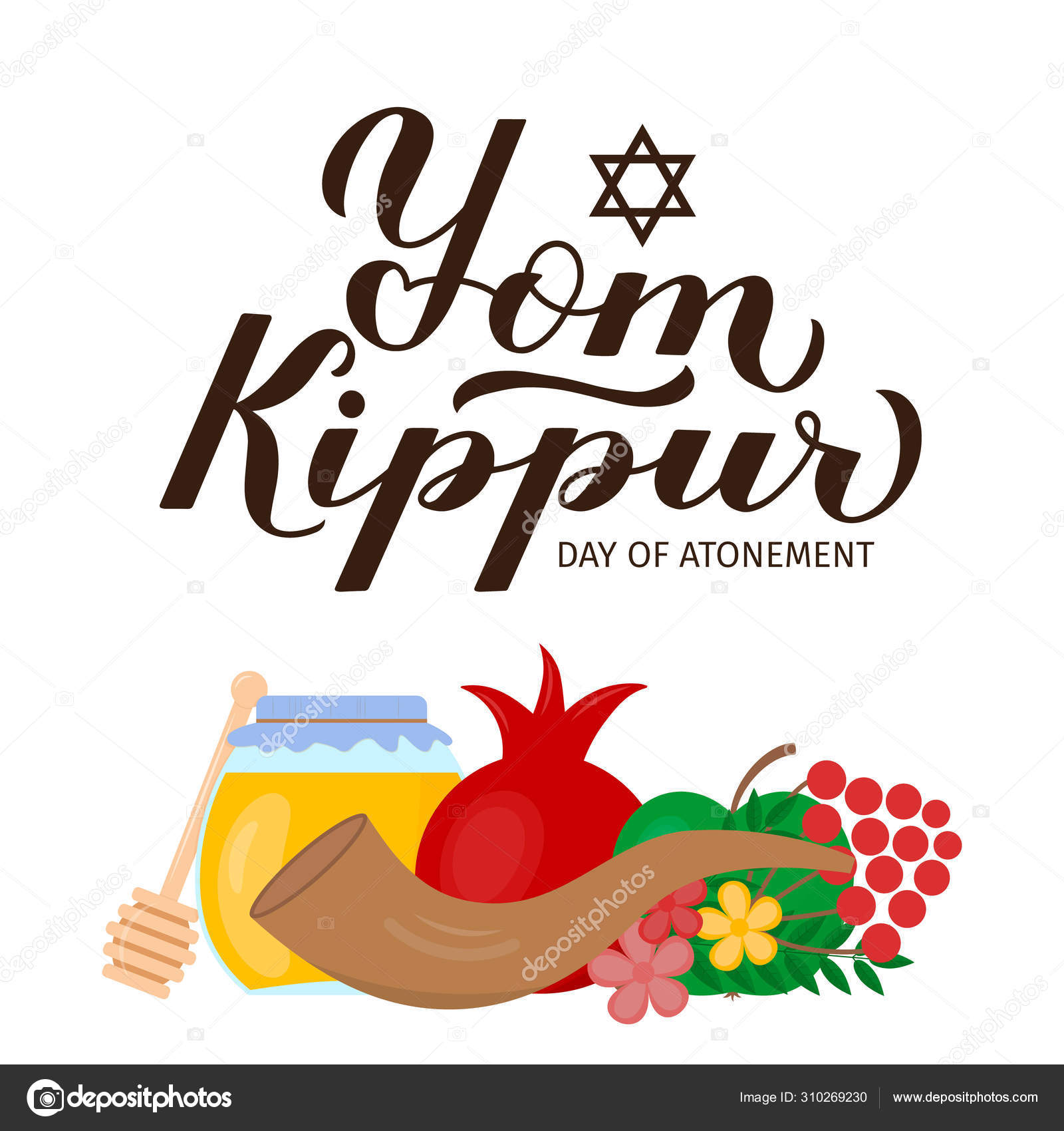 Yom Kippur Day of Atonement calligraphy hand lettering with traditional ...