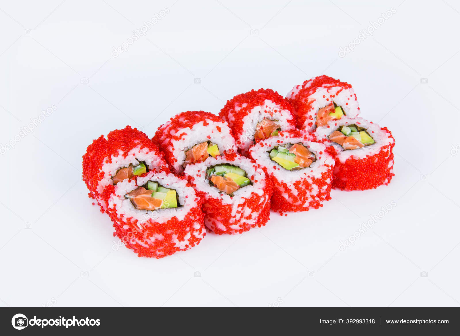 Japanese Sushi Red Flying Fish Roe Tobiko Caviar Isolated Gray — Stock ...