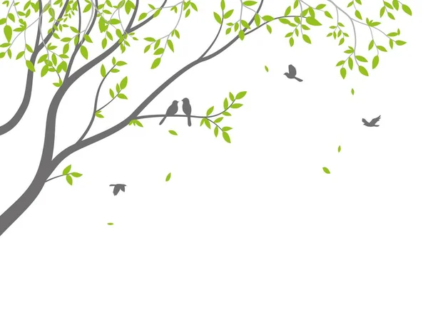 Vector Illustration Beautiful Tree Branch Birds Flower Silhouette ...