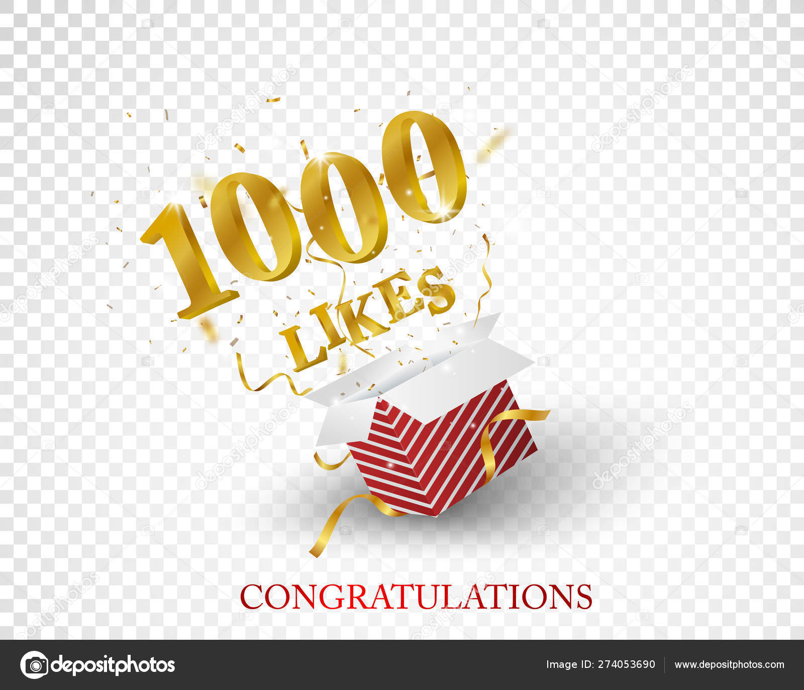 Vector Illustration 1000 Likes Out Box Gold Confetti Isolated ...