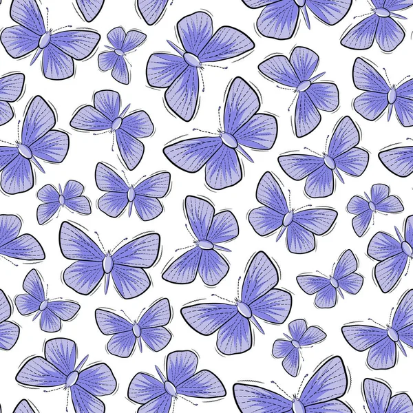 Seamless pattern of purple butterflies on a white background - Stock ...