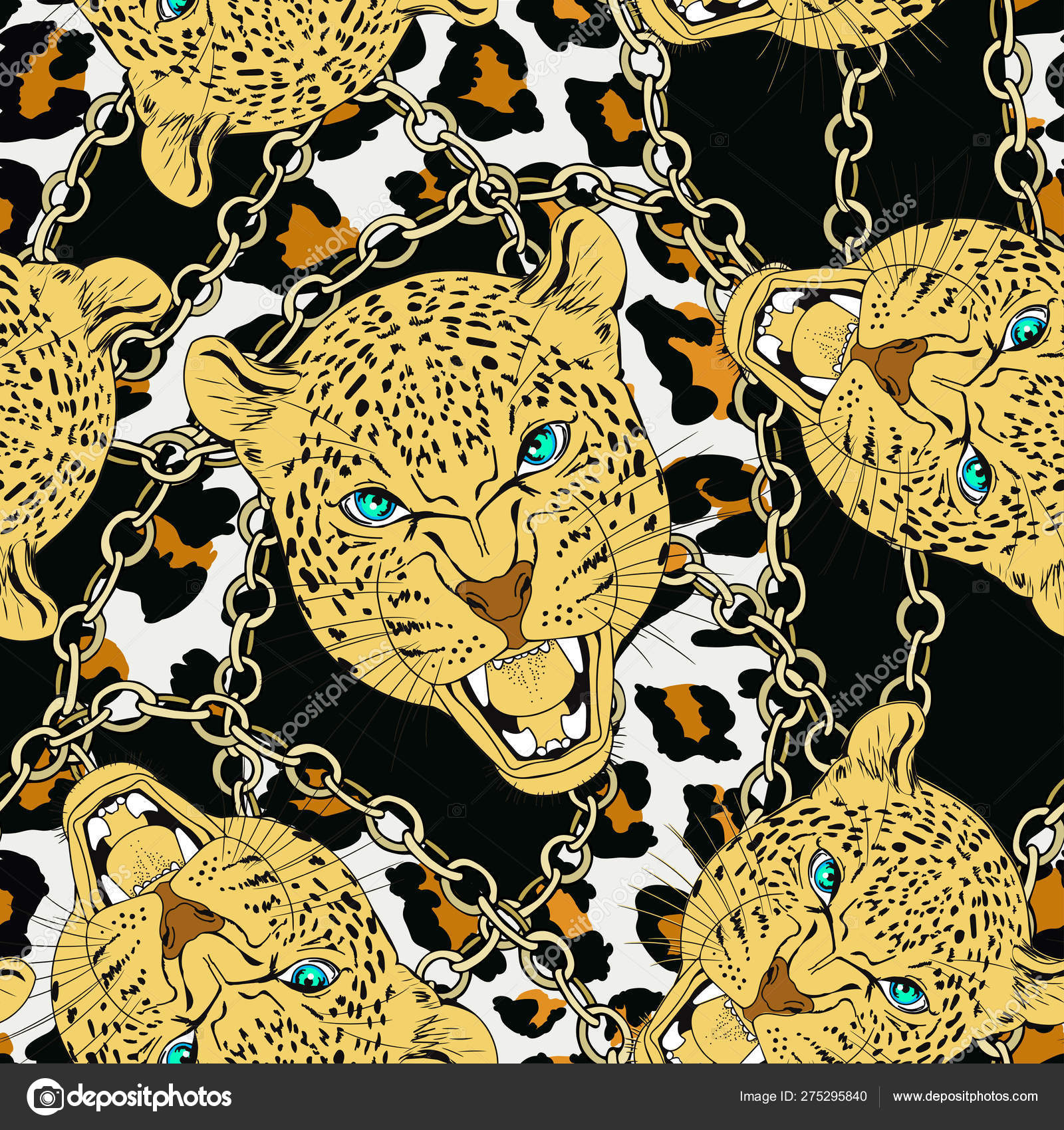 Leopard heads with chains Stock Vector Image by ©ilyukolga #275295840