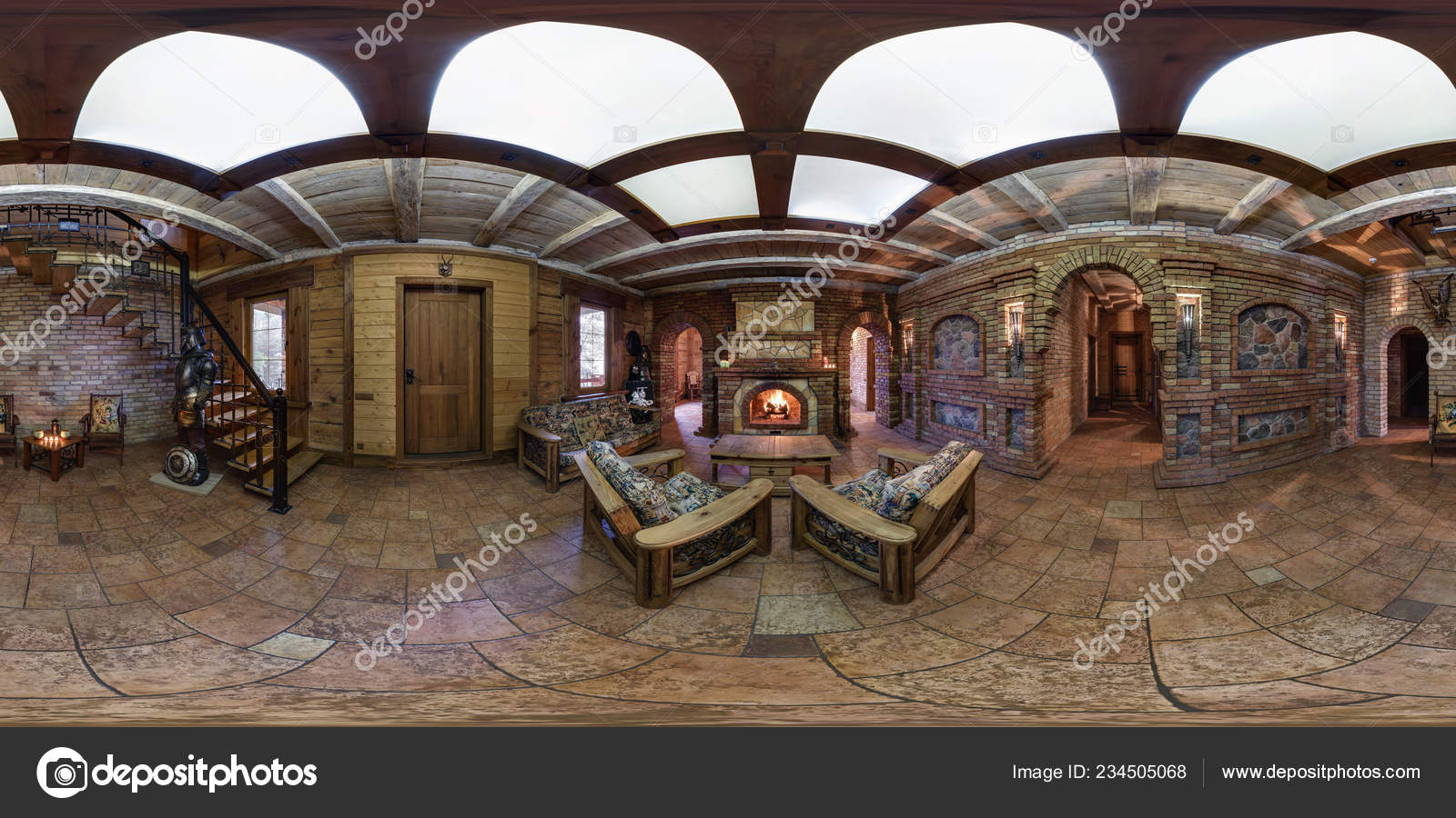 Panorama Interior Guest Hall Vacation House Medival Style Fireplace ...