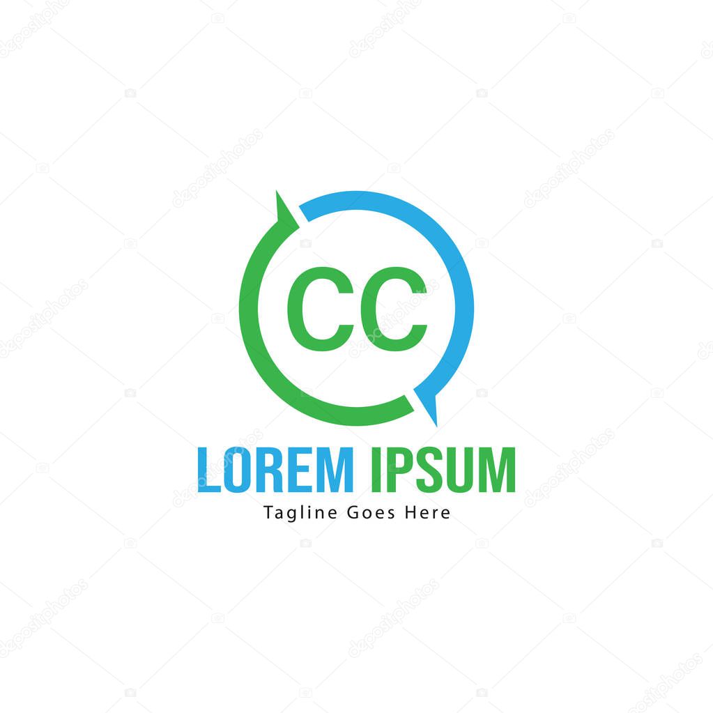 Plantilla de logotipo CC inicial con marco moderno. Ilustración de ...