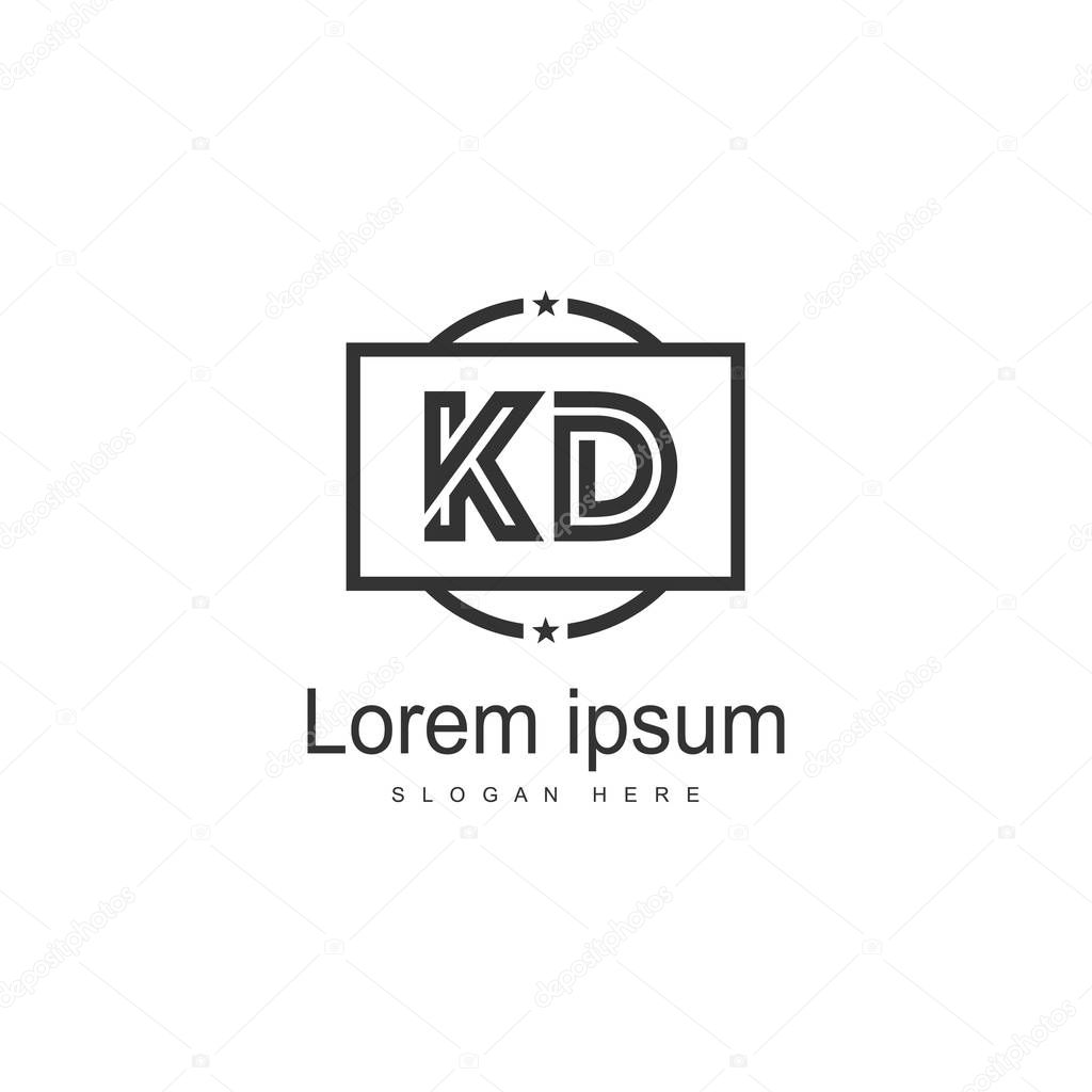 Plantilla de logotipo KD inicial con marco moderno. Ilustración de vector de logotipo de letra ...