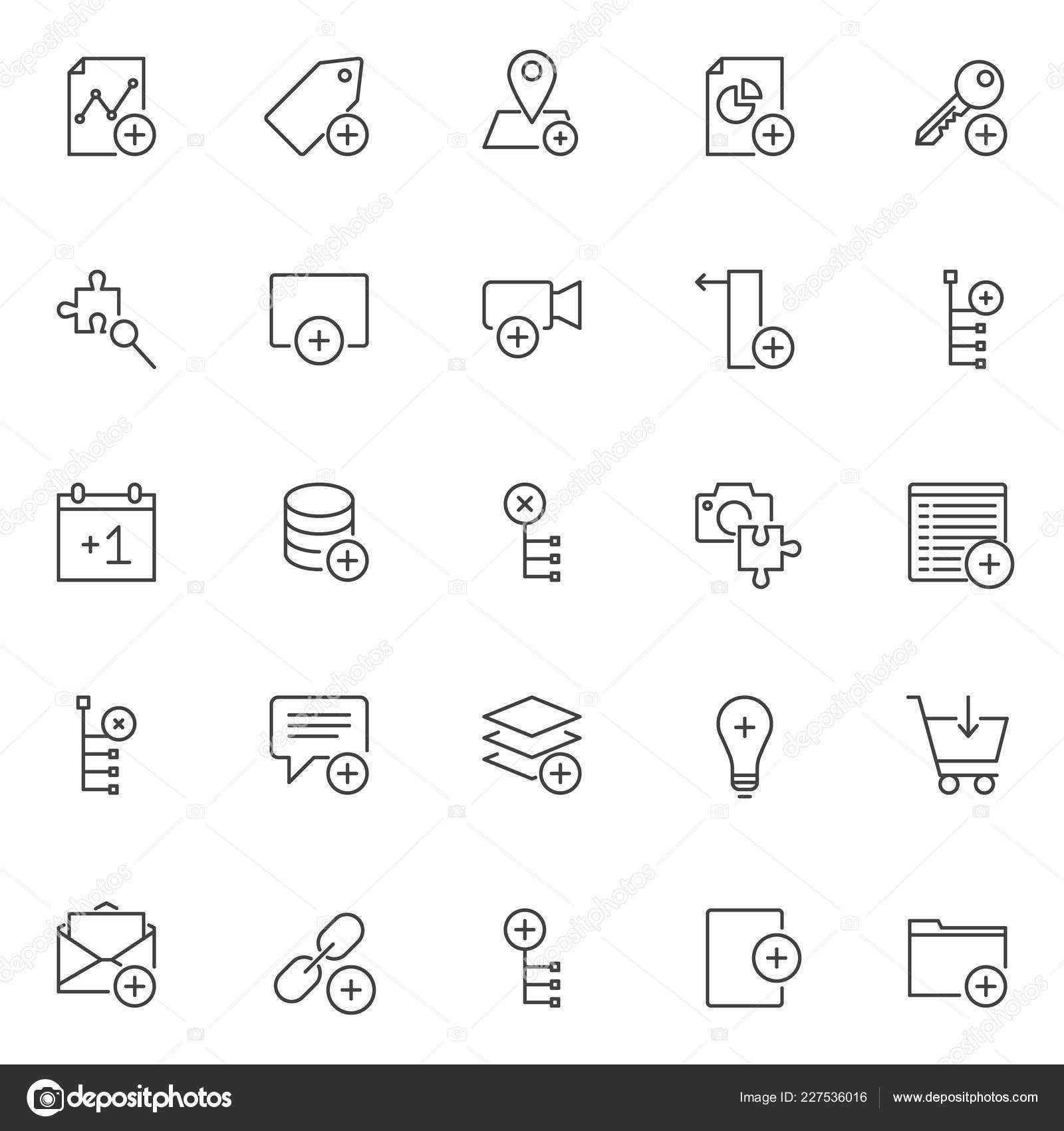 Añadir Elementos Iconos Contorno Conjunto Colección Símbolos Estilo ...