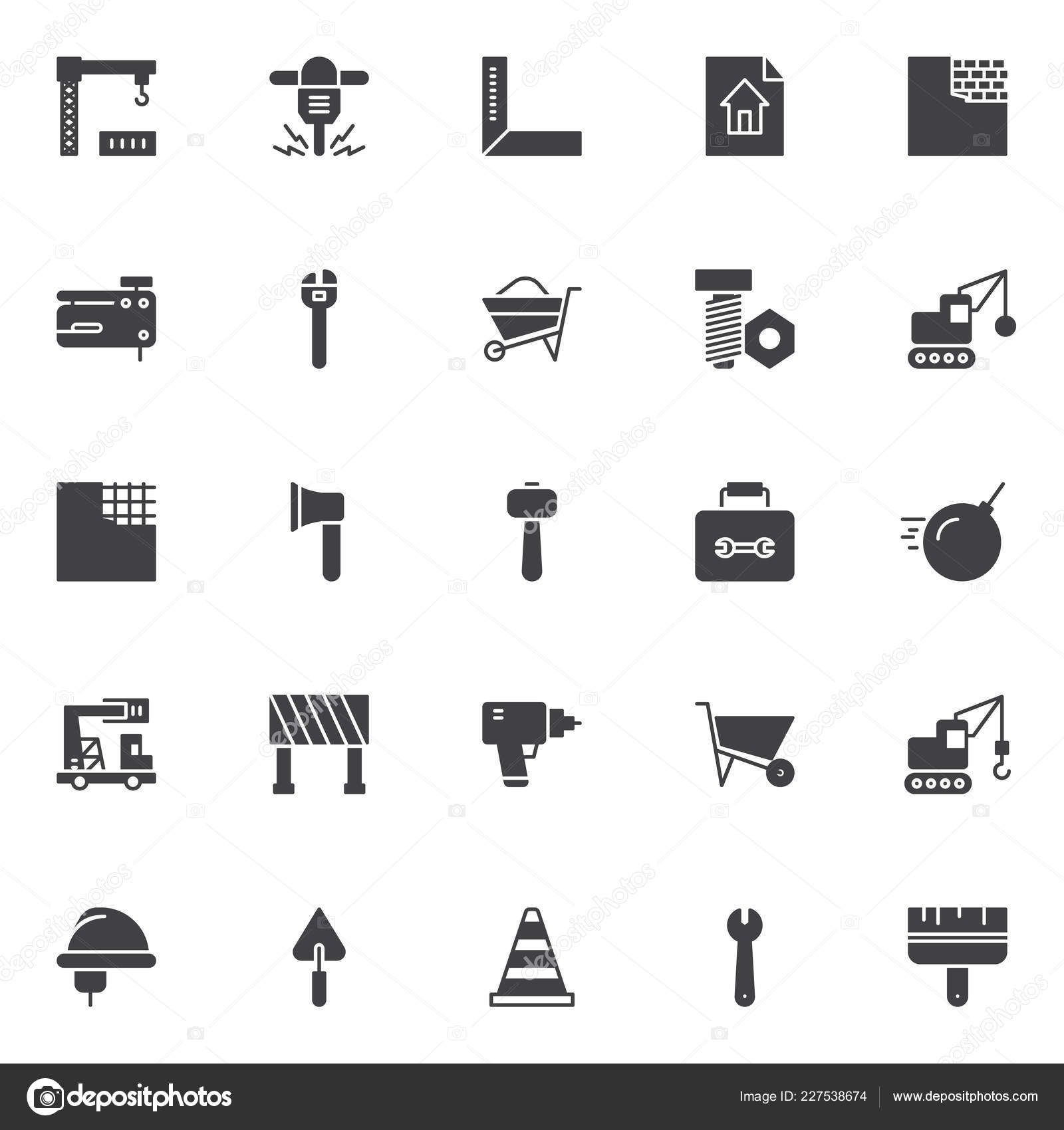 Construction Elements Vector Icons Set Modern Solid Symbol Collection ...