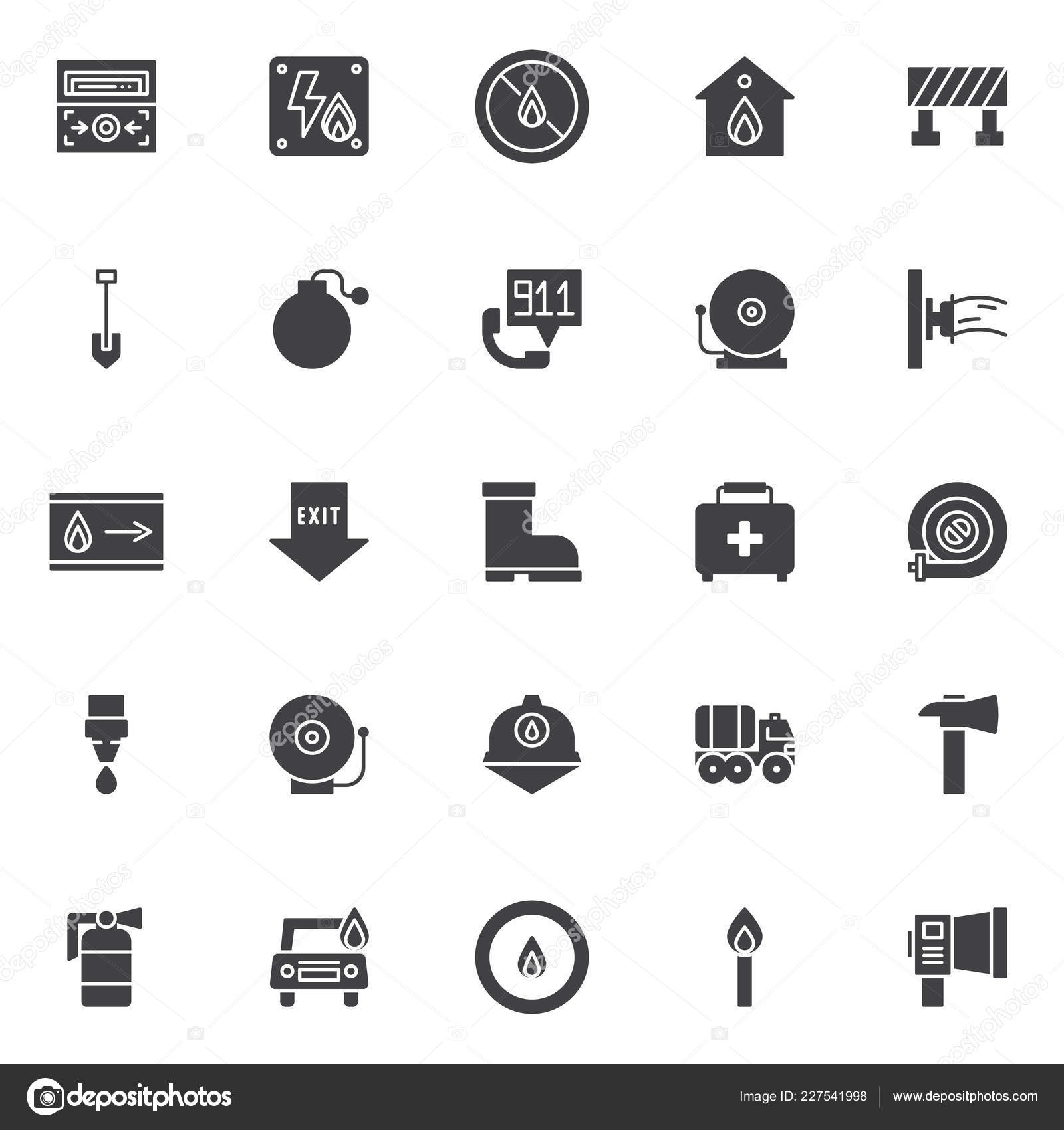 Fire Department Vector Icons Set Modern Solid Symbol Collection Filled ...
