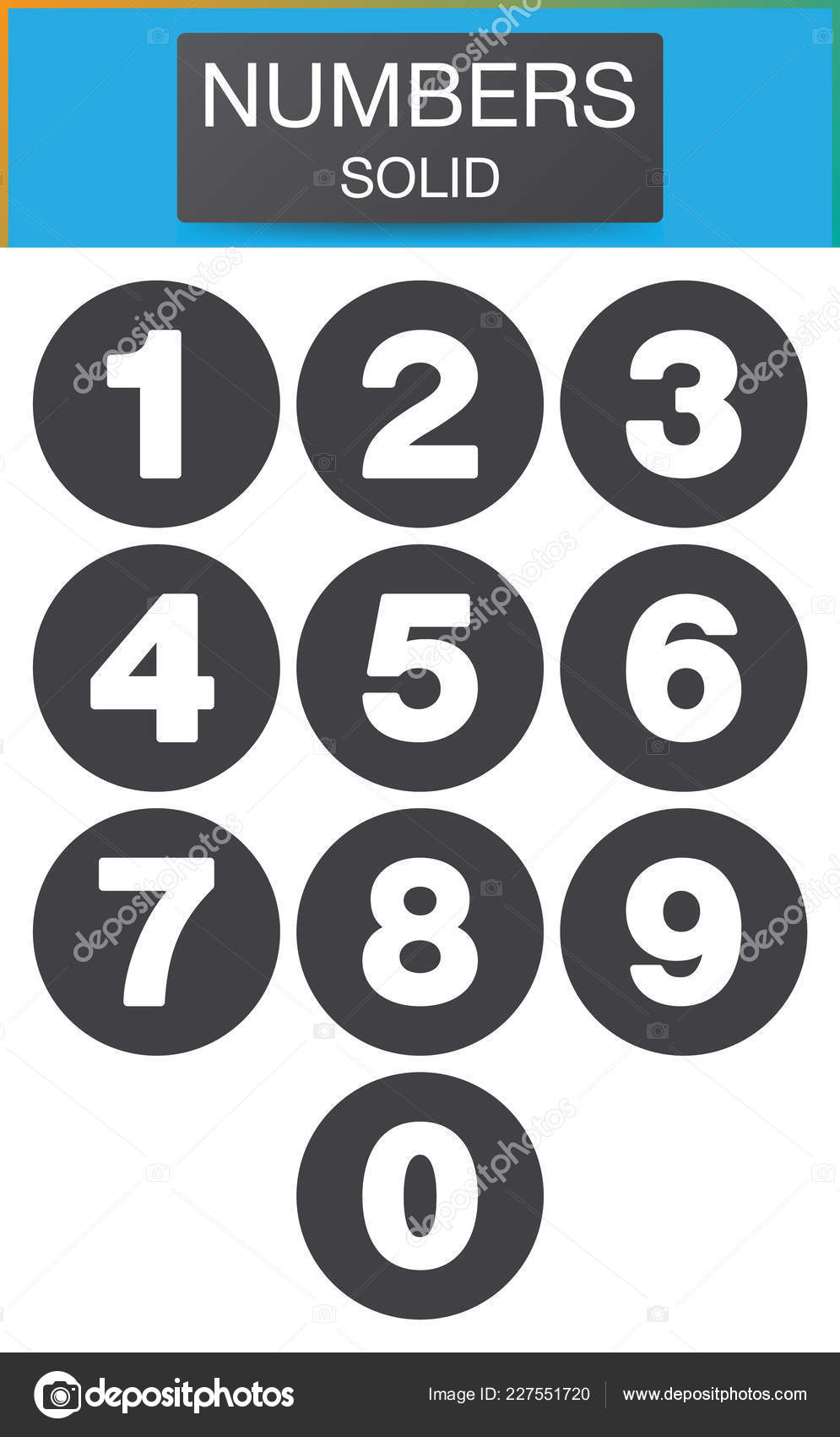 Numbers One Nine Icons Set Circular Outline Digit Character Collection ...