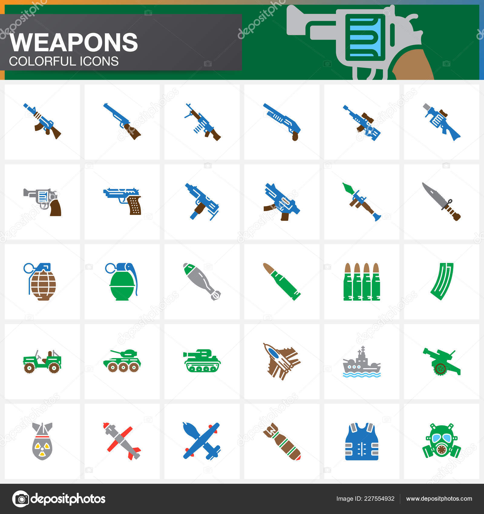 Weapons Vector Icons Set Arms Solid Symbol Collection Filled Pictogram ...