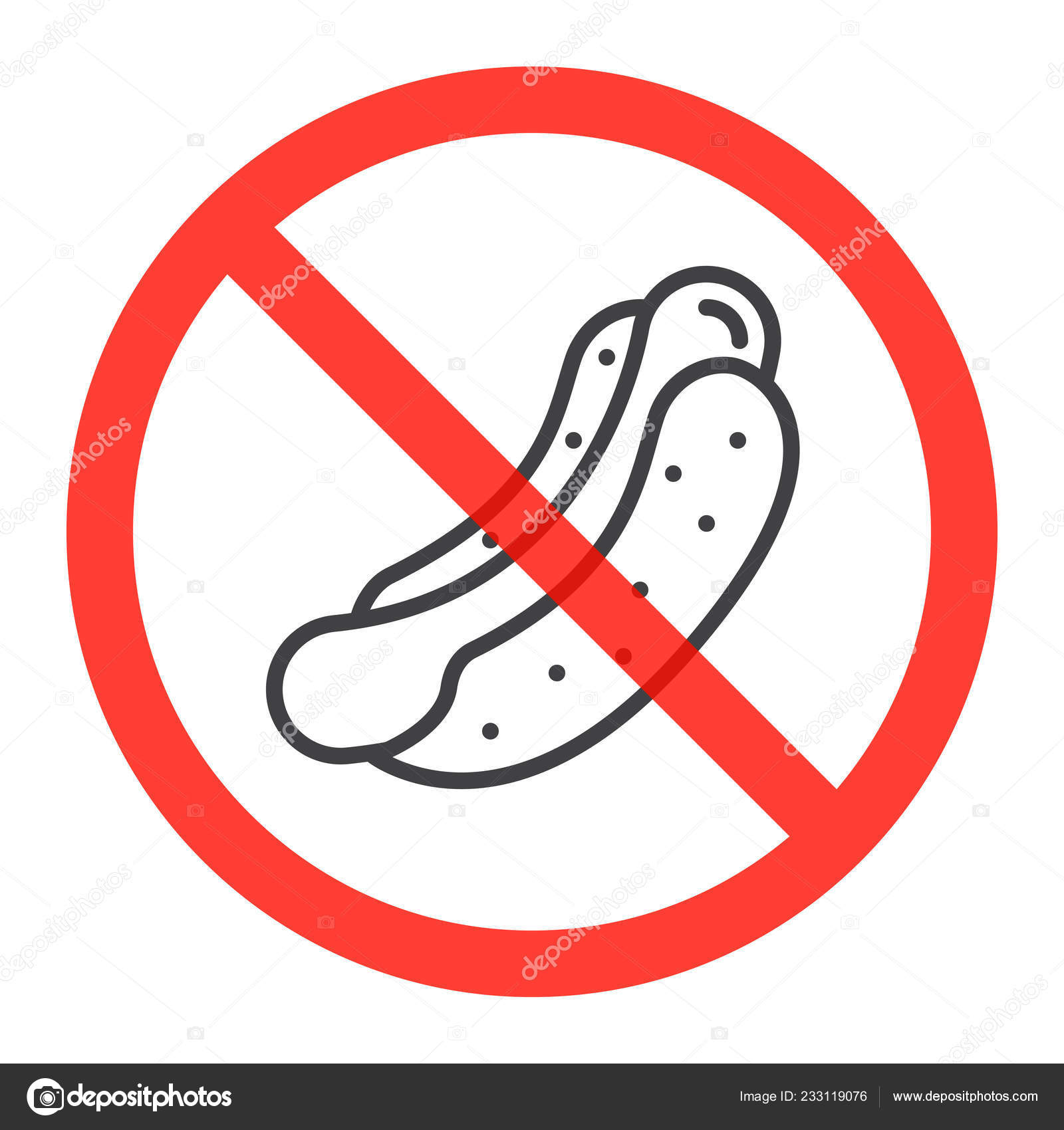 Hot Dog Line Icon Prohibition Red Circle Fast Food Ban Stock Vector by ...