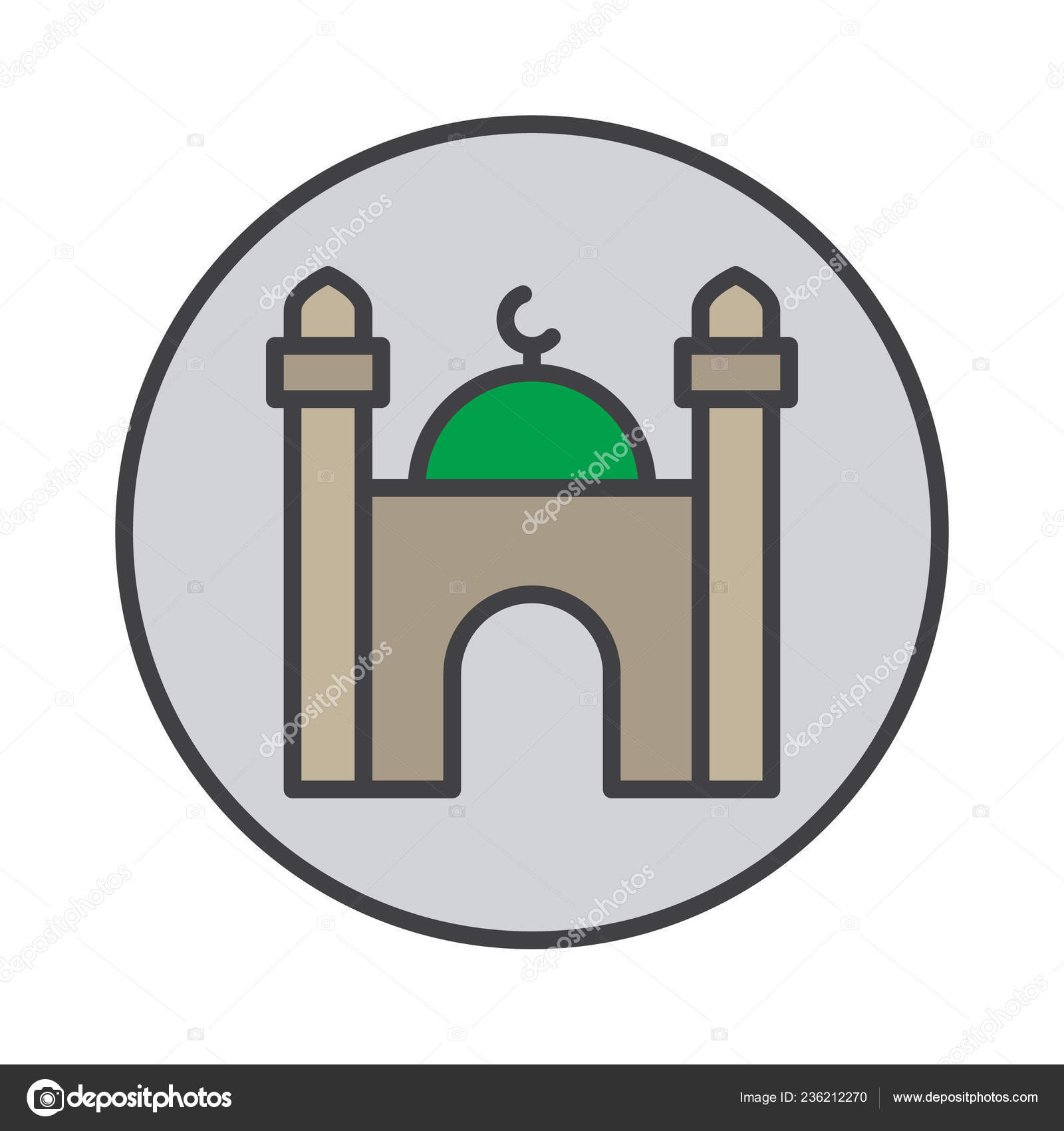 Mosque Filled Outline Icon Colorful Vector Sign Circular Flat Pictogram ...