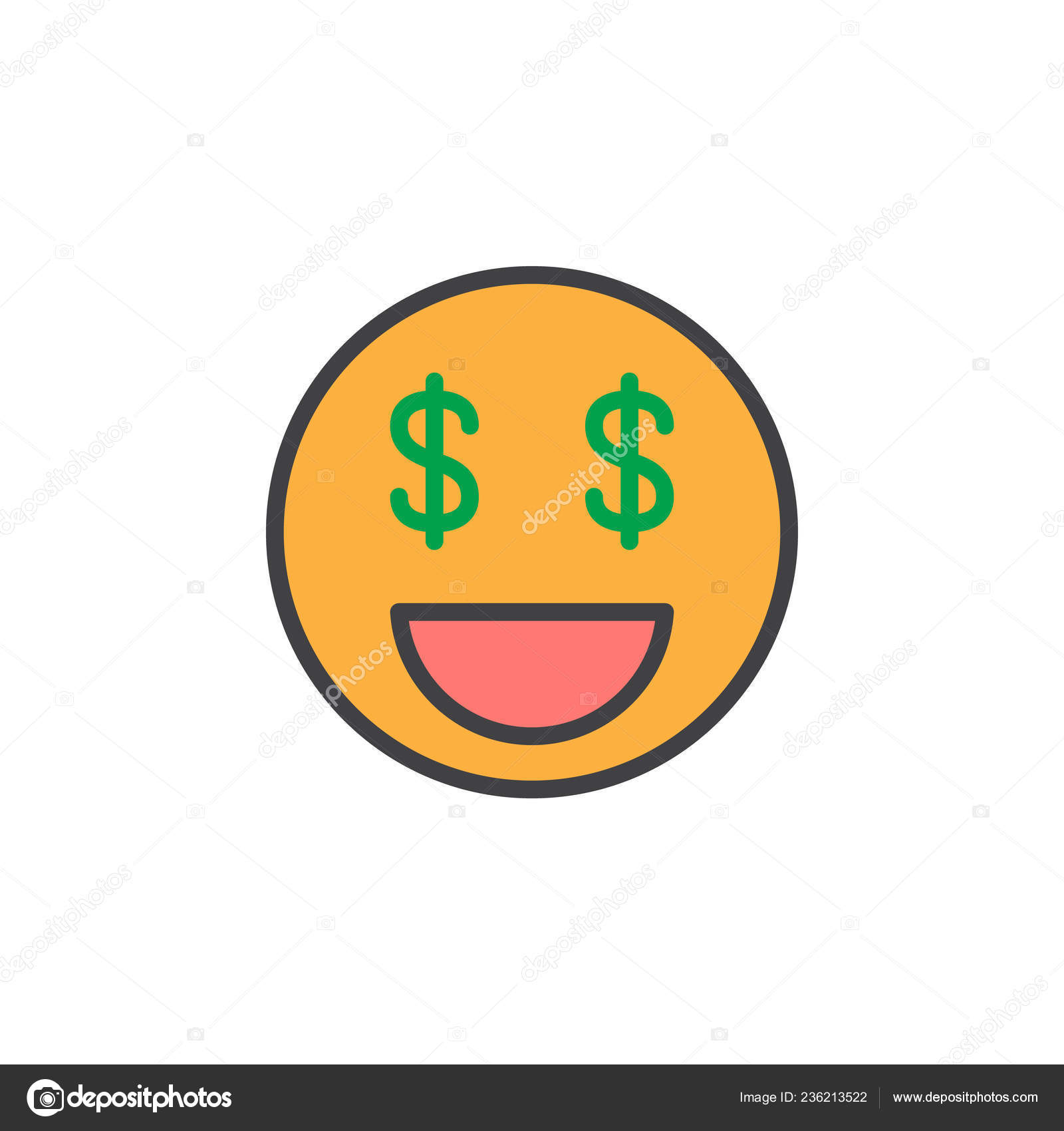 Money Face Dollar Sign Eyes Filled Outline Icon Line Vector Stock ...