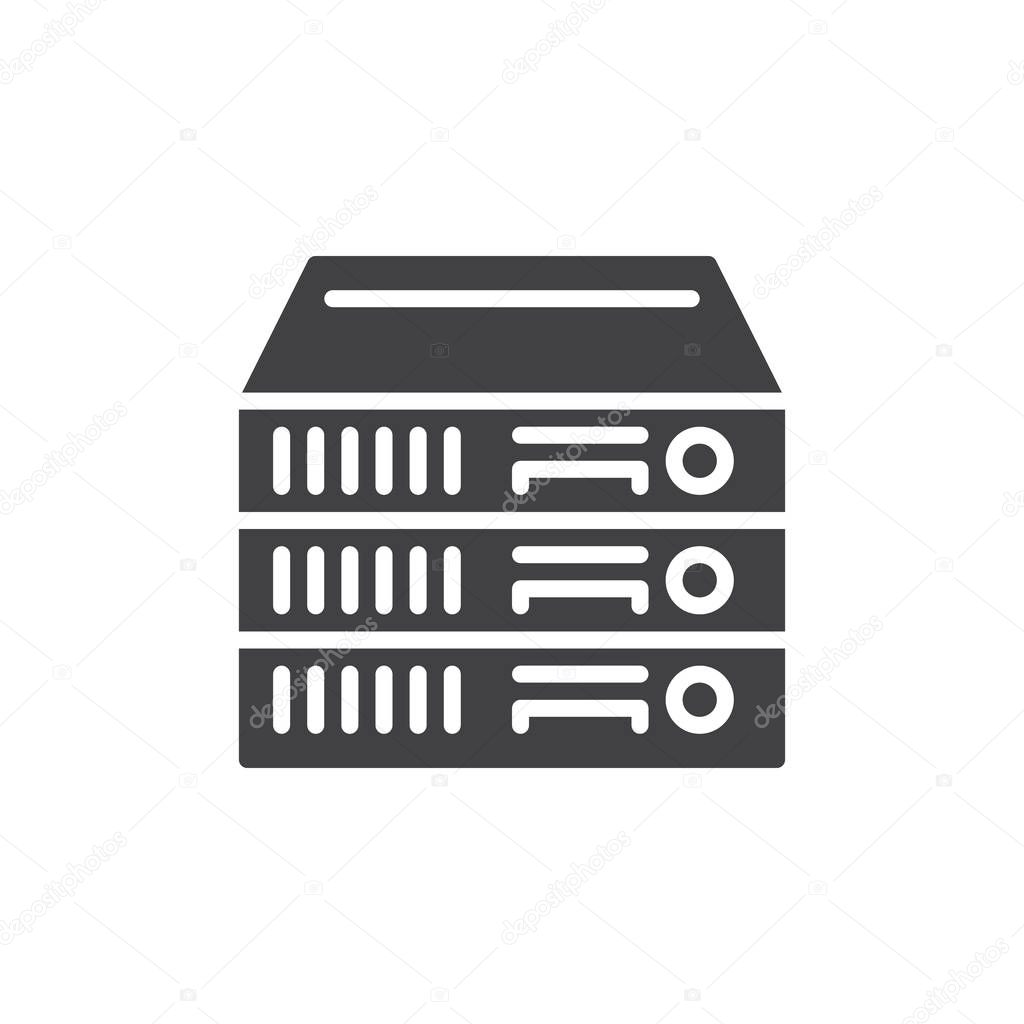 Servidores de rack vector icono, lleno de signo plano, pictograma ...