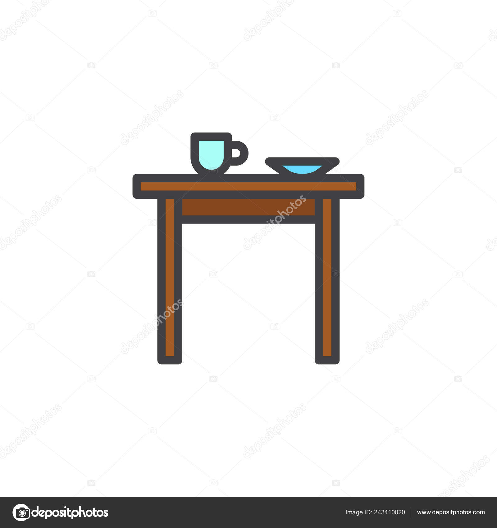 Kitchen Table Cup Plate Filled Outline Icon Line Vector Sign Stock ...