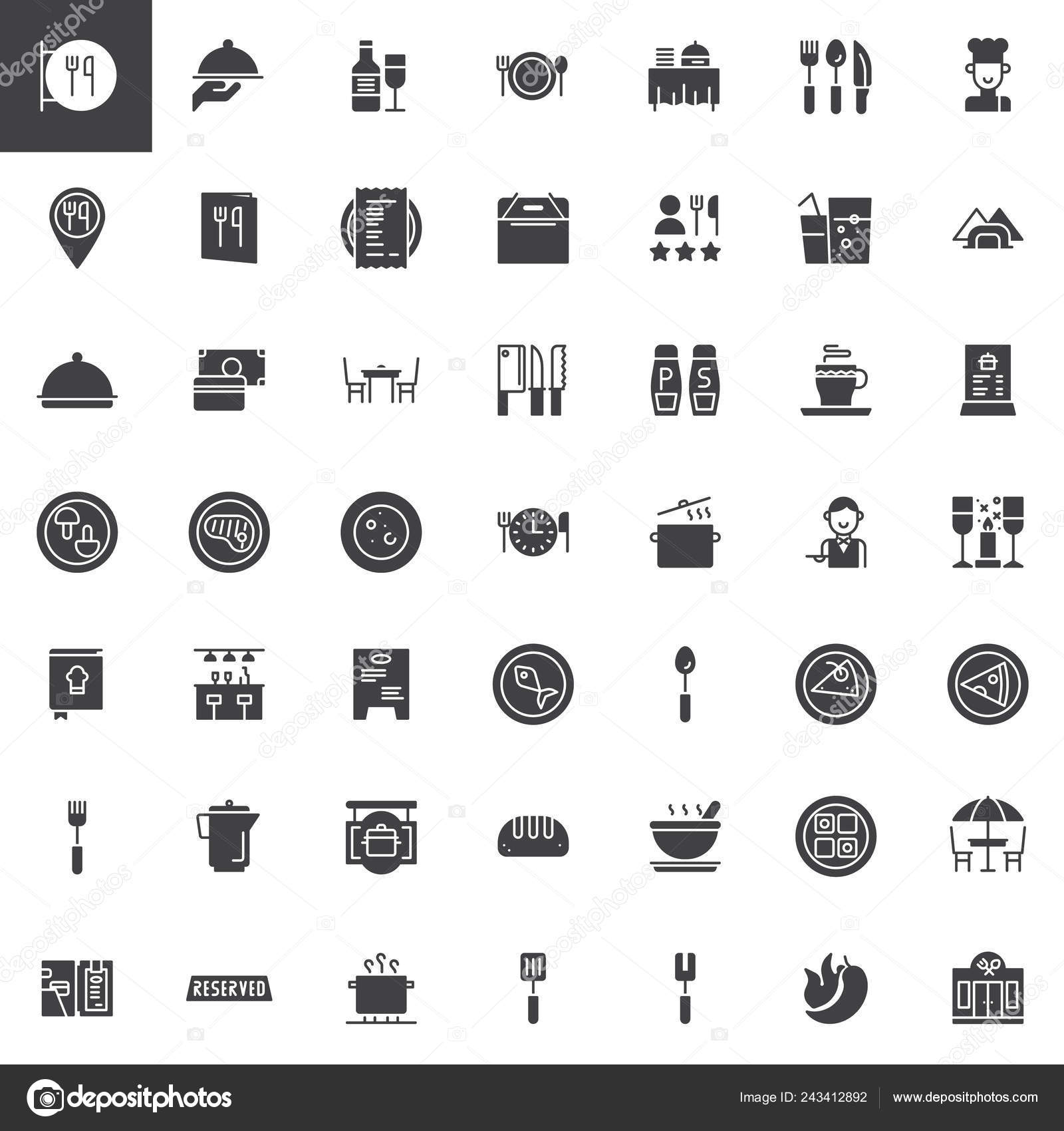 Restaurant Cafe Vector Icons Set Modern Solid Symbol Collection Filled ...