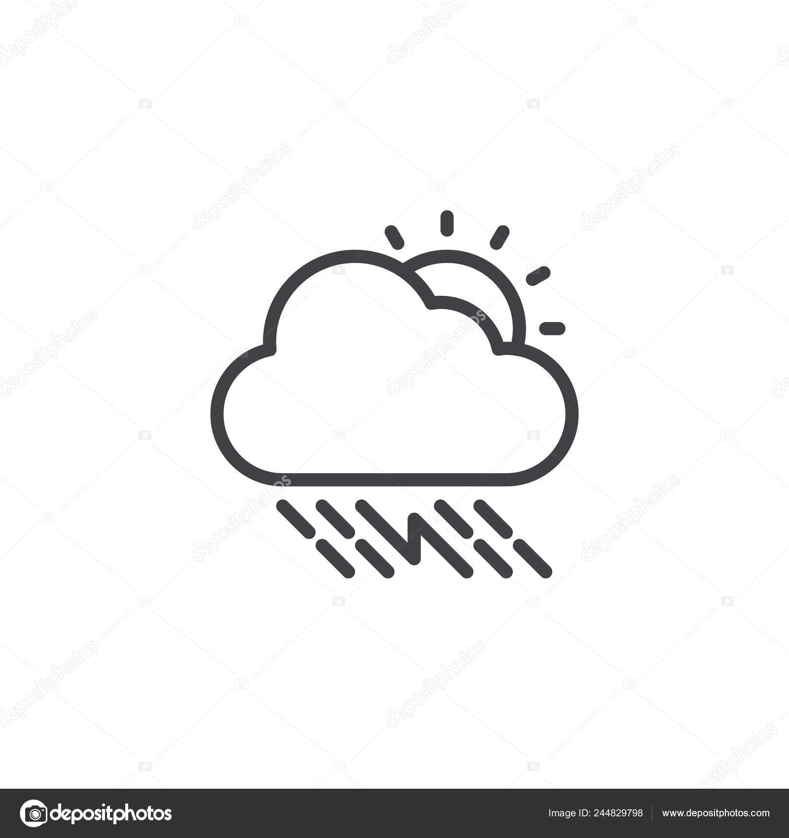 Contorno De Rayo Y Nube La Lluvia De Sol En La Nube Cae Sobre El Icono