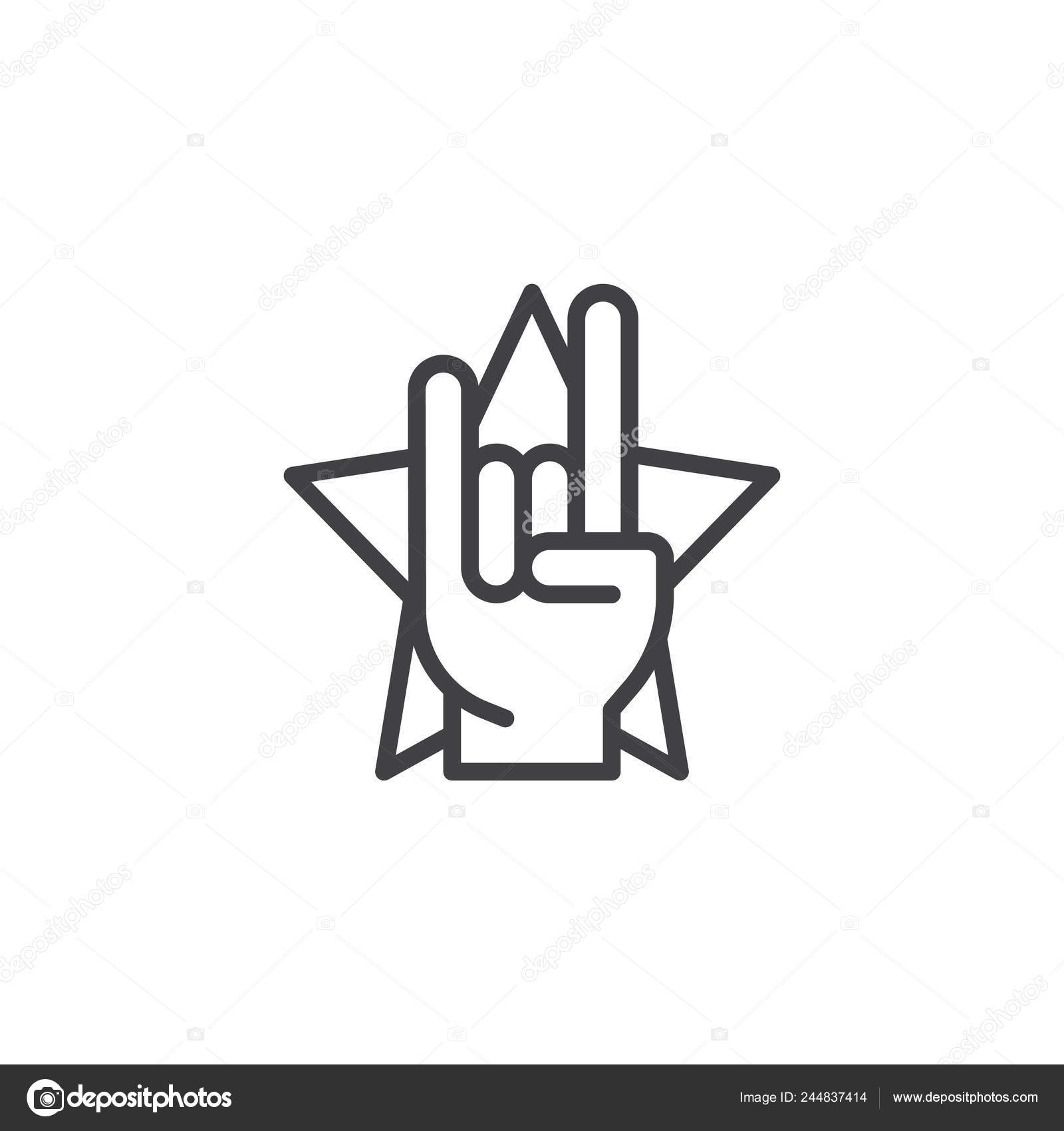 Rock Roll Hand Gesture Star Line Icon Outline Vector Sign Stock Vector ...