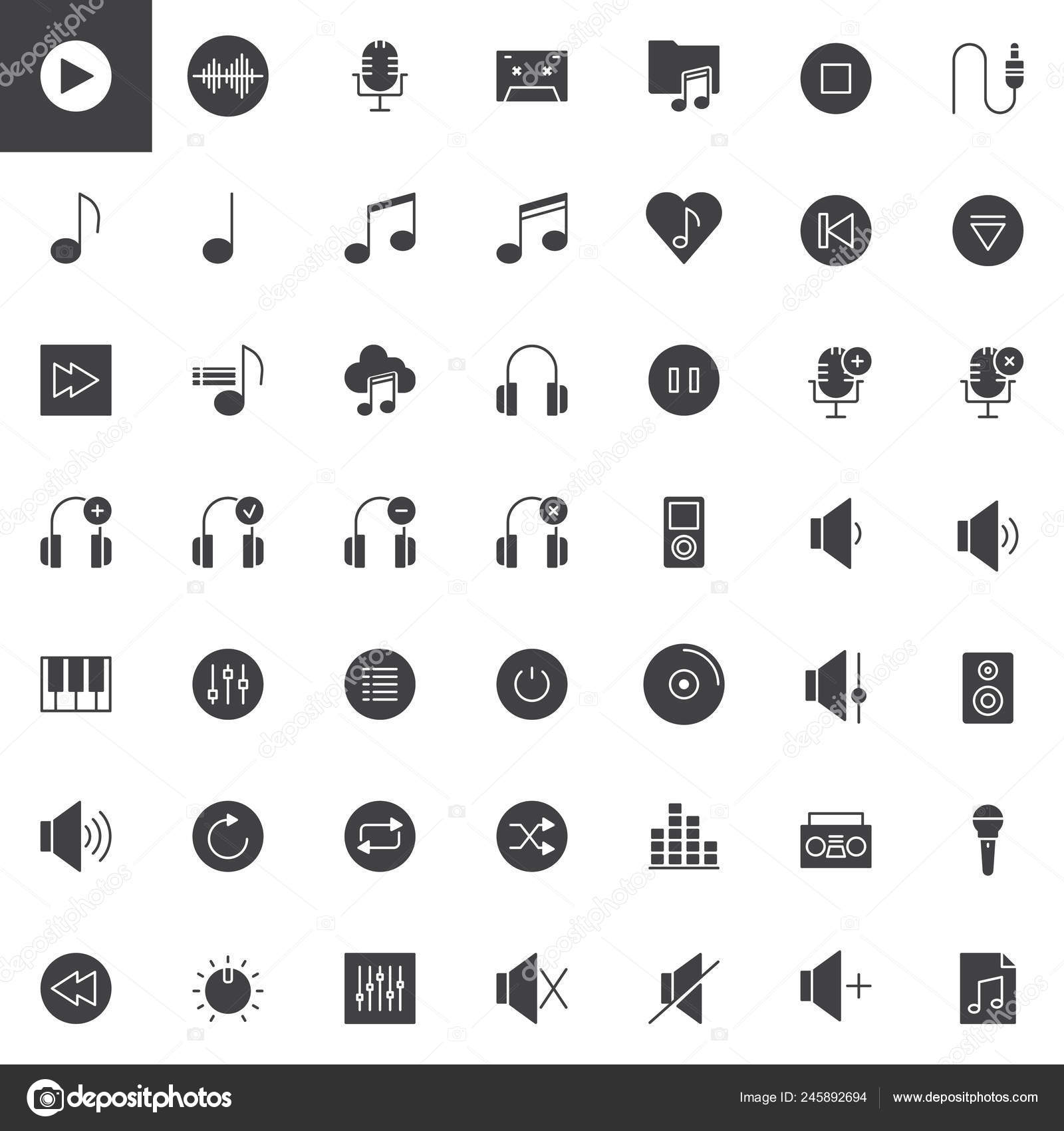 Music Video Player Vector Icons Set Modern Solid Symbol Collection ...