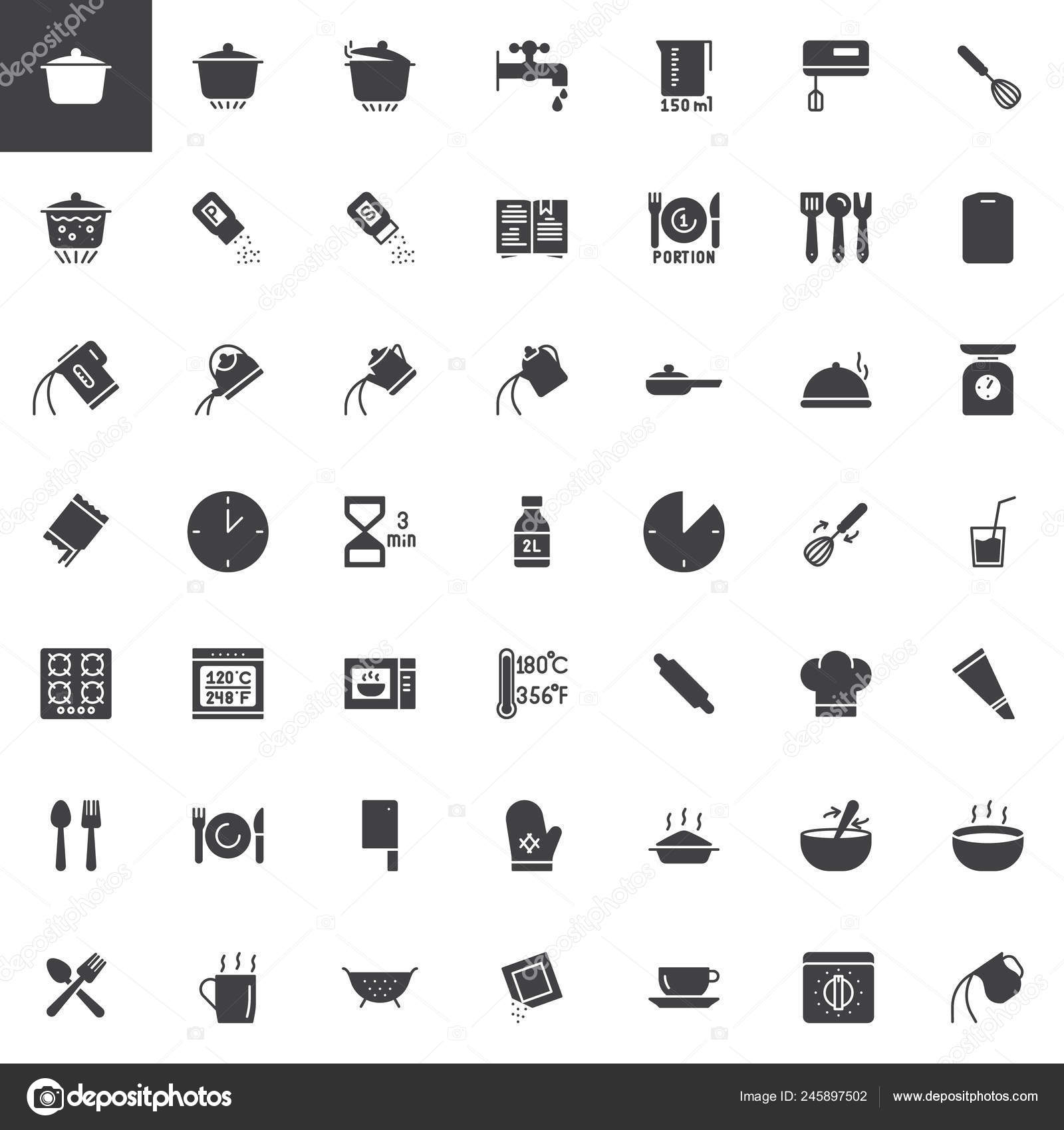 Cooking Instructions Vector Icons Set Modern Solid Symbol Collection ...