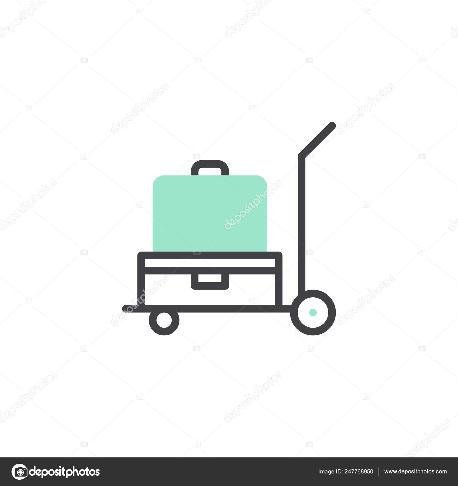 Luggage Trolley Icon Vector Linear Flat Sign Bicolor Pictogram Green ...