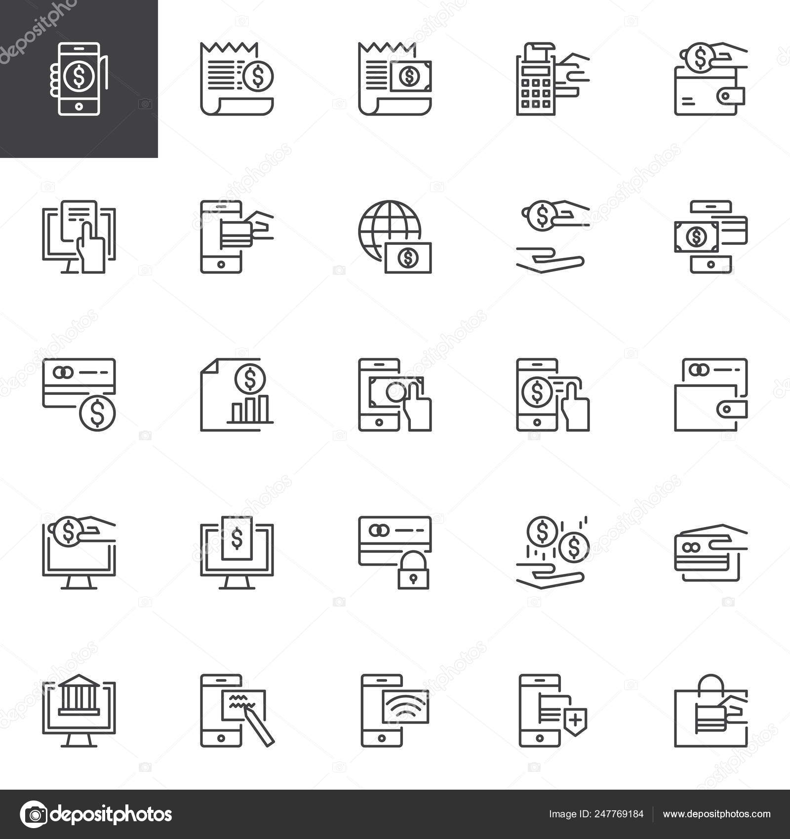 Payment Methods Outline Icons Set Linear Style Symbols Collection Line ...
