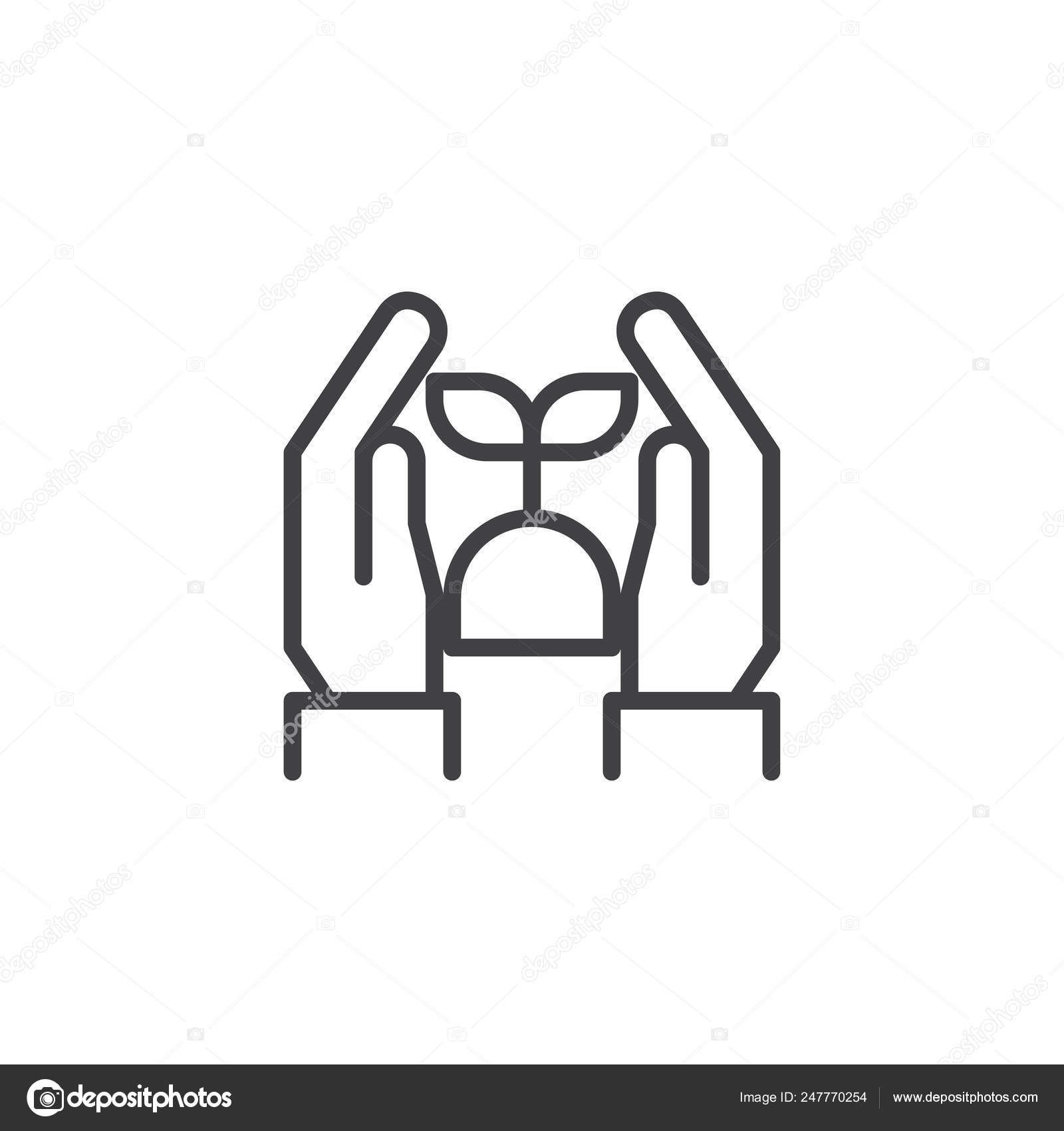 Human Hands Soil Sprout Outline Icon Linear Style Sign Mobile Stock ...