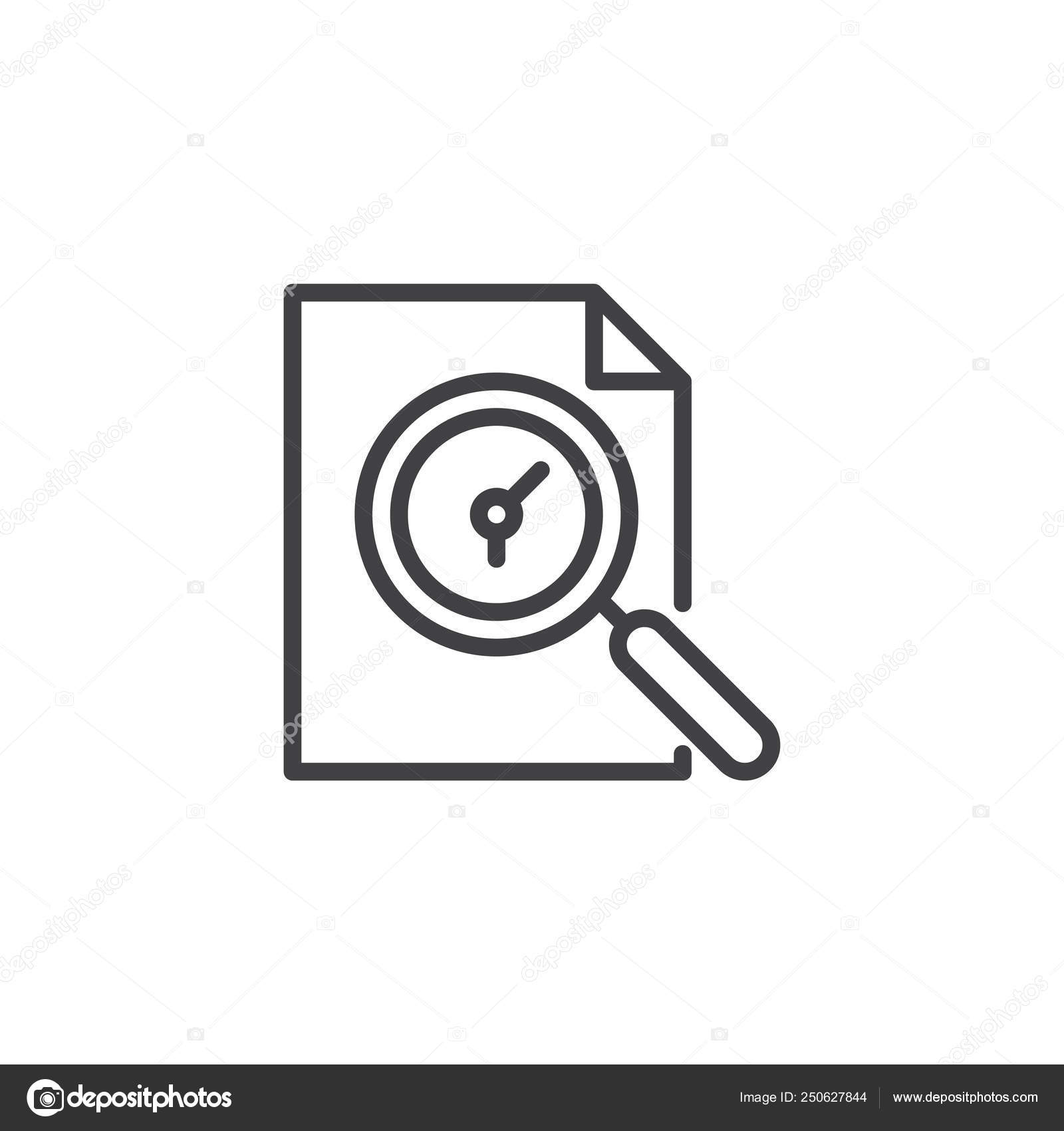 Document Clock Magnifier Outline Icon Linear Style Sign Mobile Concept ...