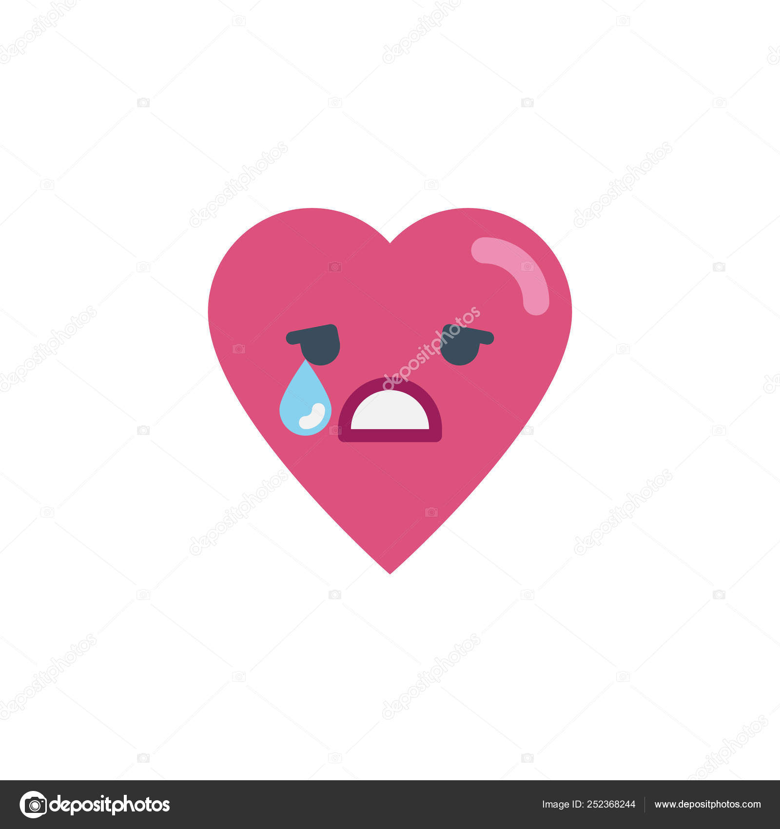 Llorando corazón cara carácter emoji plano icono Vector de stock por ...