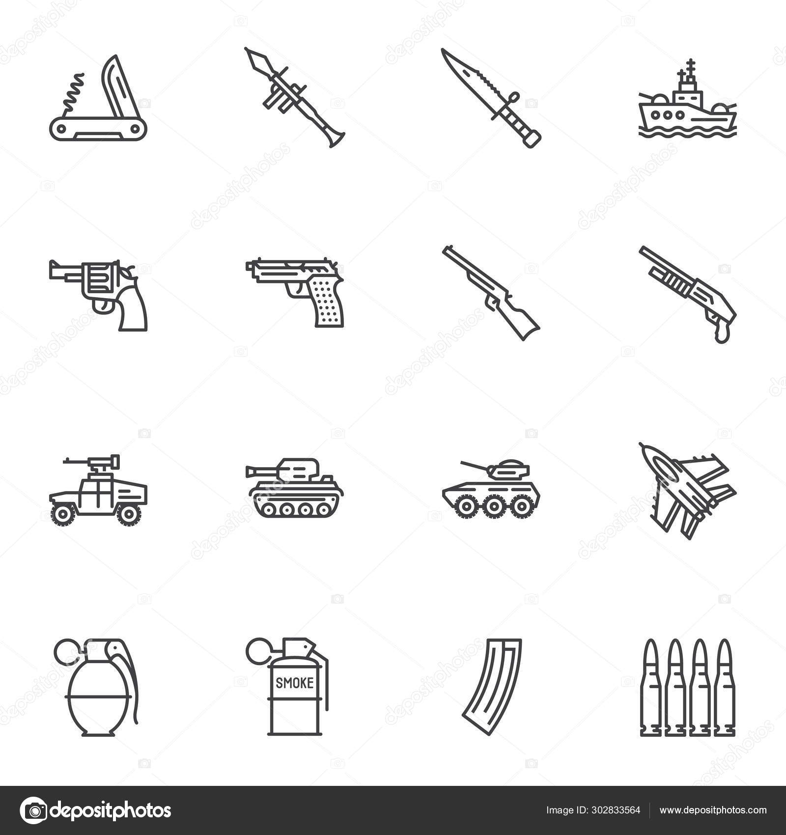 Weapons and ammunition line icons set Stock Vector by ©avicons 302833564