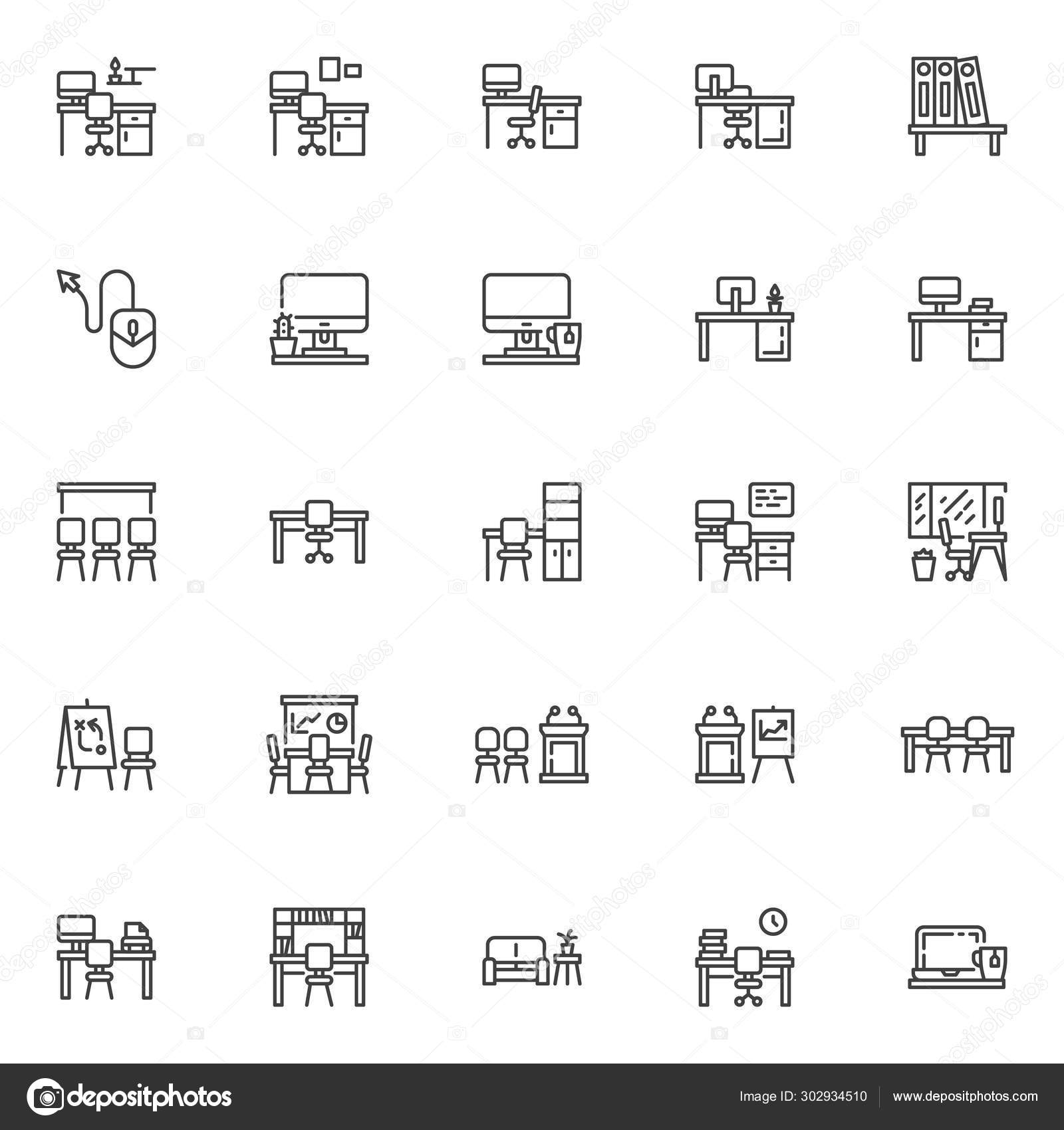 Office workplace line icons set Stock Vector Image by ©avicons #302934510