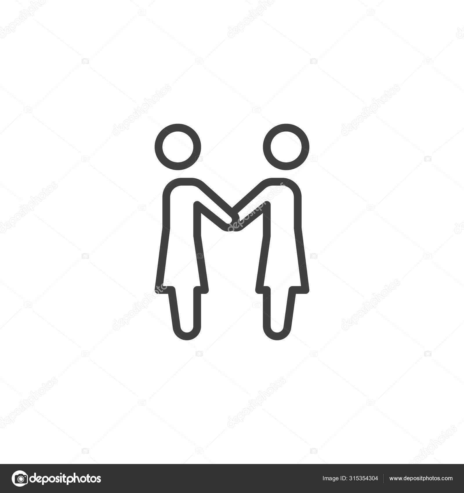 Lesbian Couple Holding Hands Each Other Line Icon Stock Vector Image By