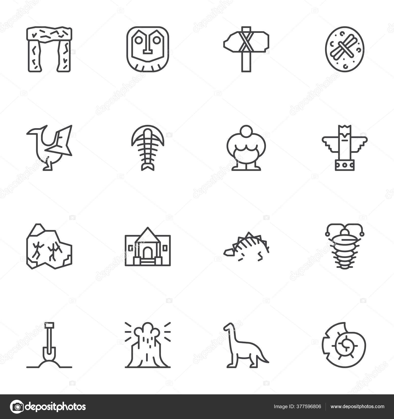Archaeological Excavations Line Icons Set Outline Vector Symbol ...