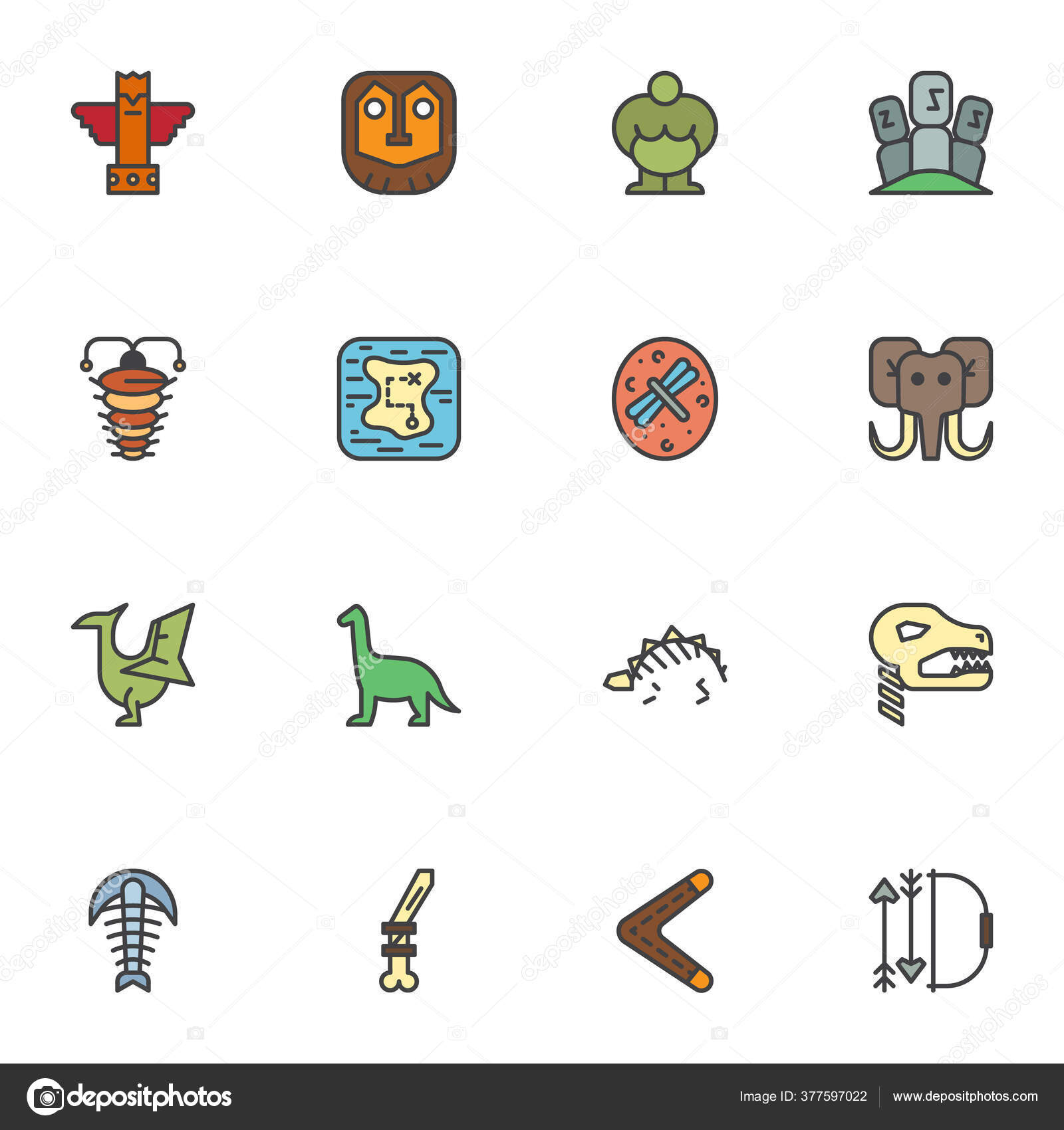 Prehistoric Age Filled Outline Icons Set Line Vector Symbol Collection ...