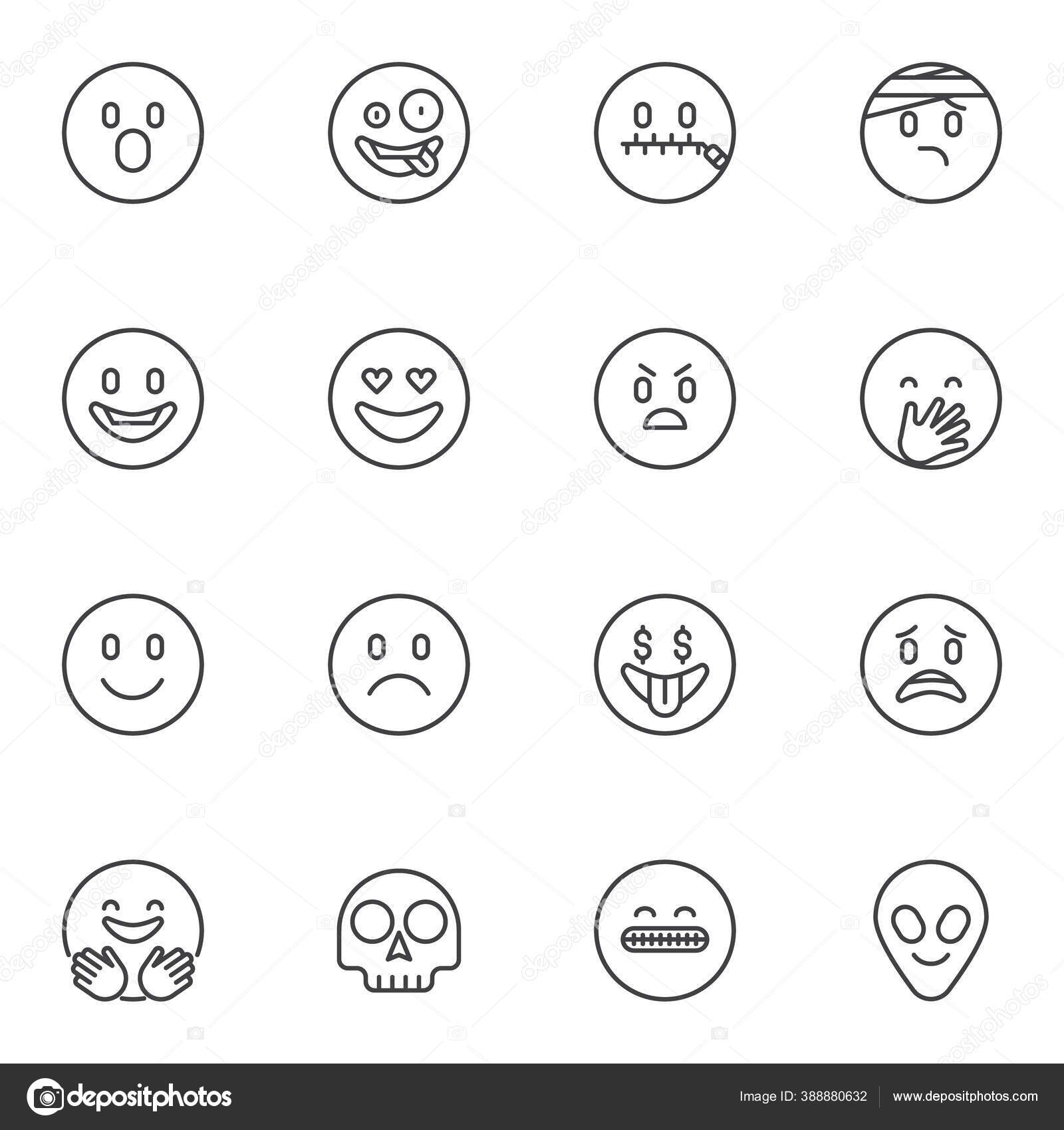 Conjunto Iconos Línea Emoji Círculo Colección Símbolos Vectores ...