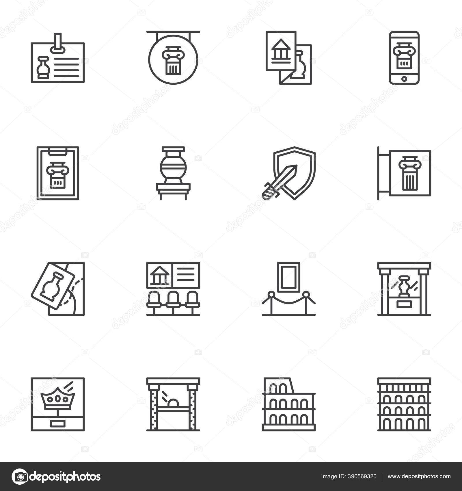 Ancient Museum Gallery Vector Icons Set Modern Solid Symbol Collection ...