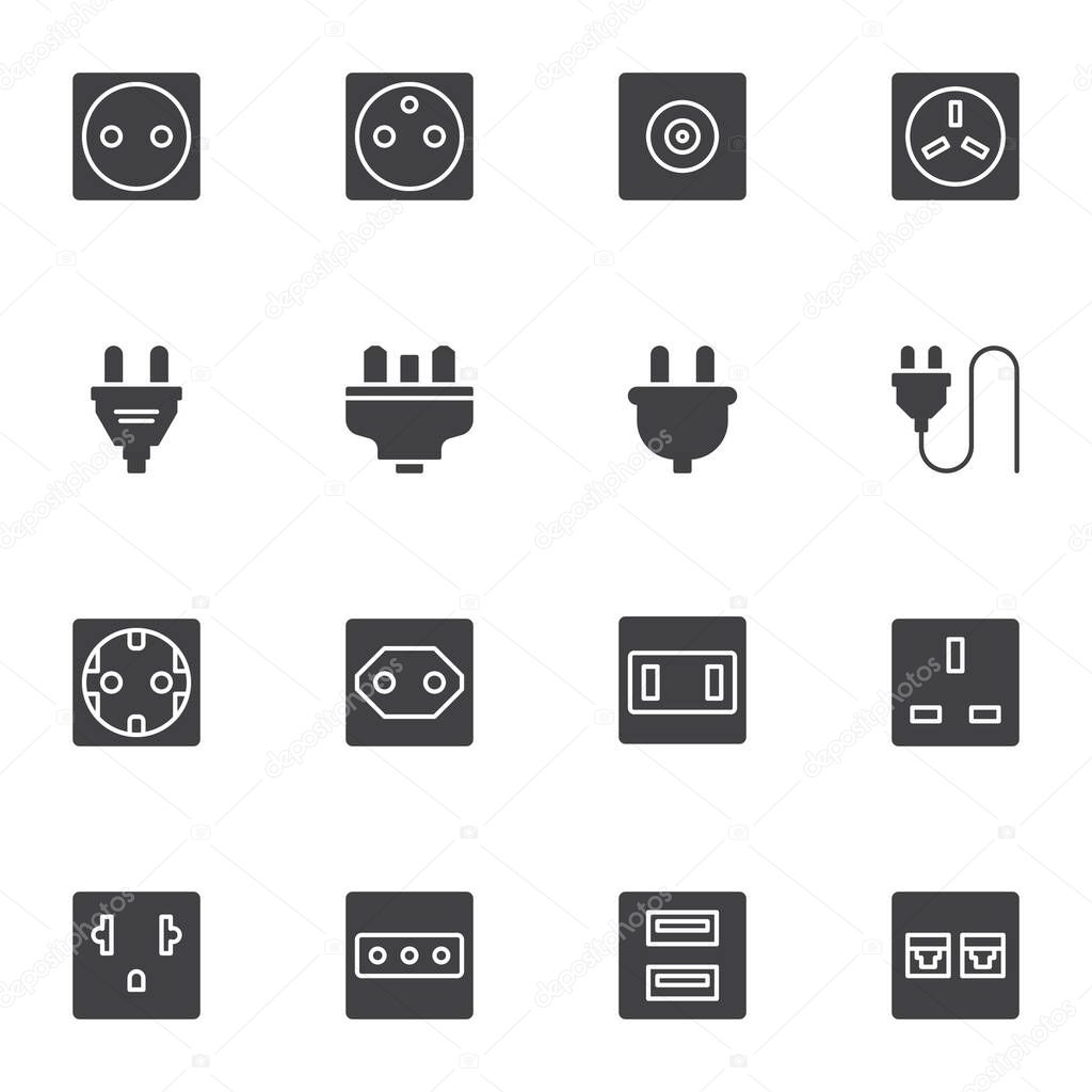 Conjunto de iconos de vector de enchufe y socket 2022