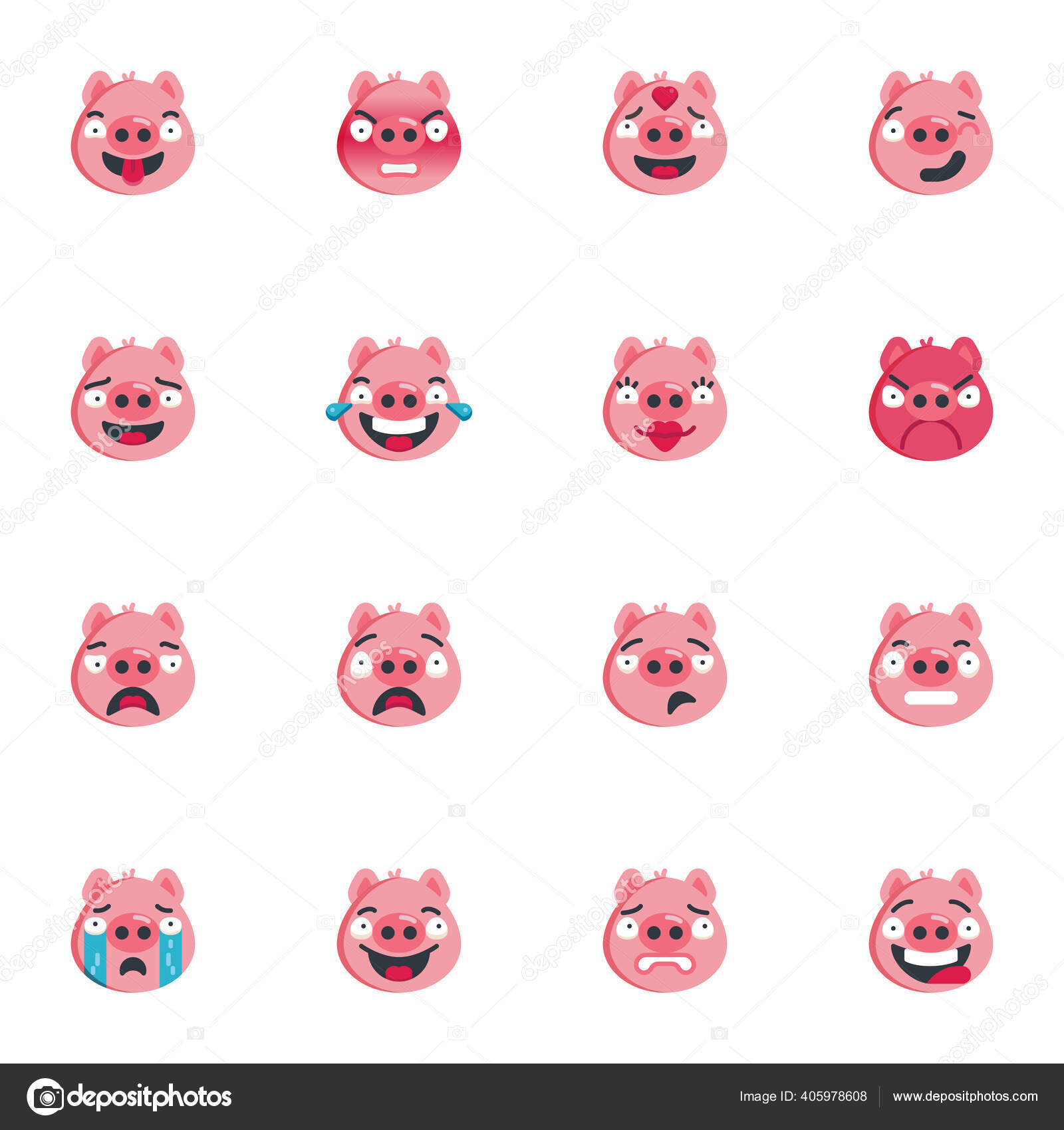 Piggy face emoji collection, flat icons set Stock Vector by ©avicons ...