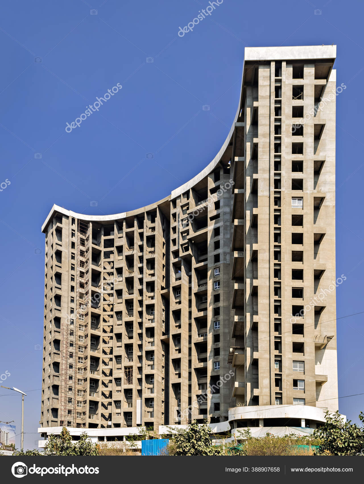 Tall Building Project Construction Background Blue Sky — Stock Photo ...