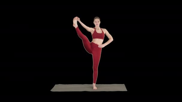 Female Yoga Model Making Standing Split Smiling, Alpha Channel ⬇ Video ...