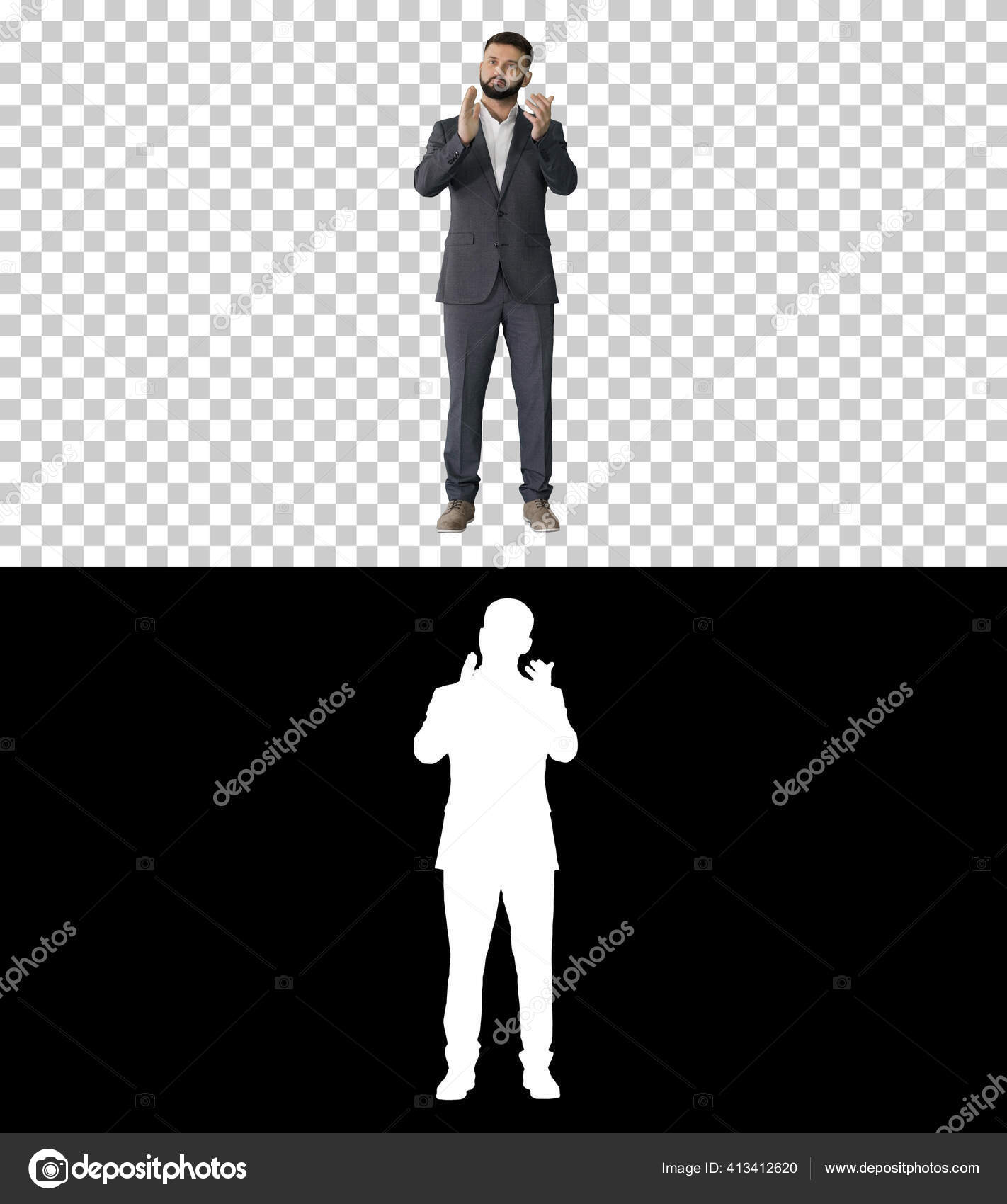 Handsome businessman with beard applauding, Alpha Channel with S ... Handsome businessman with beard applauding, Alpha Channel with S ...
