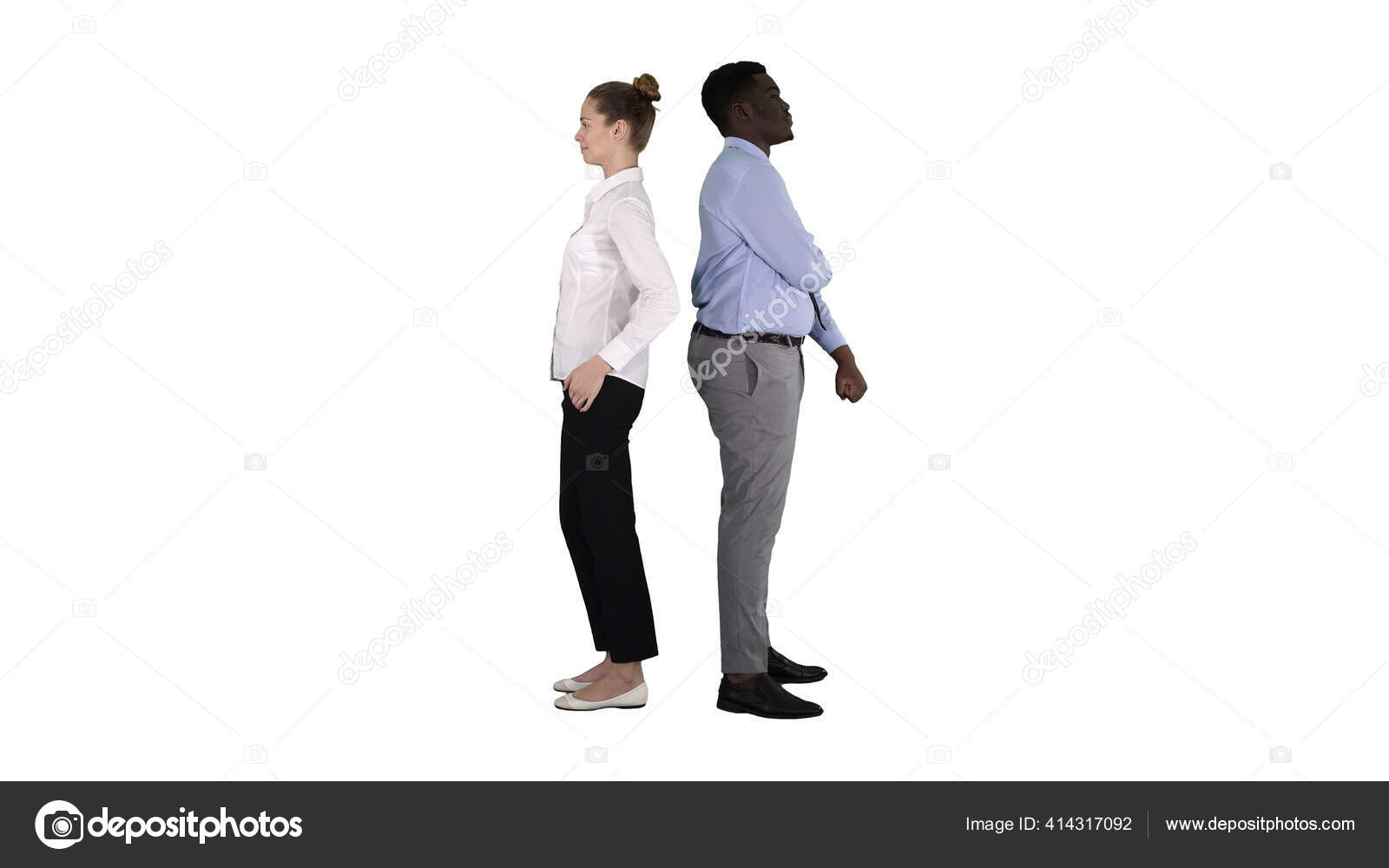 Beautiful and handsome guy standing back to back changing poses Stock ...