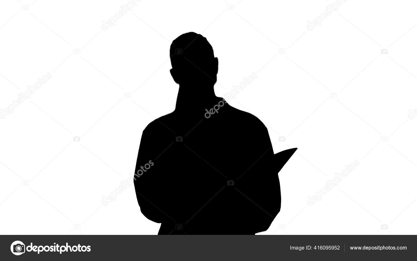 Silhouette Expressive young female doctor with creative idea hol ...