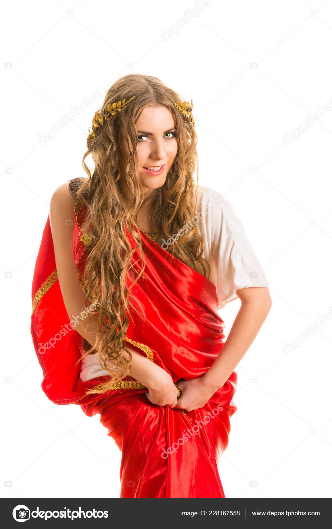 Ancient Goddess Red Greece Toga Isolated White Background Stock Photo ...