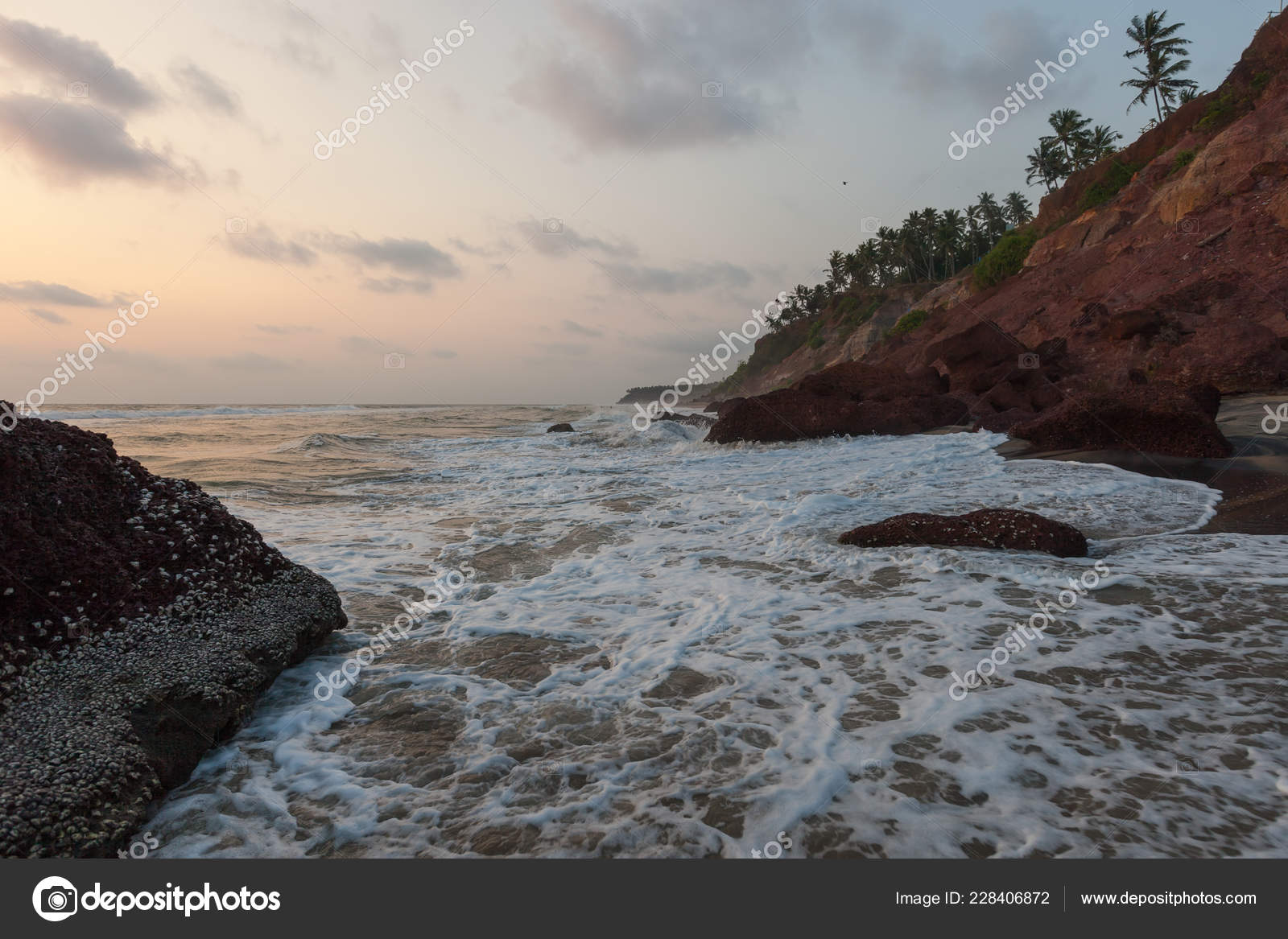Indian Ocean Sunset Varkala Kerala India — Stock Photo © sergemi #228406872